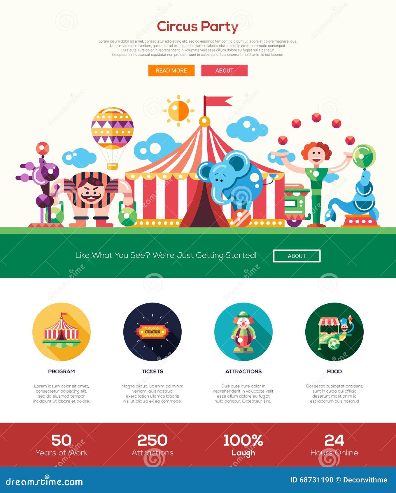 Circus, Carnival Party Website Header Banner with Webdesign Elements ...