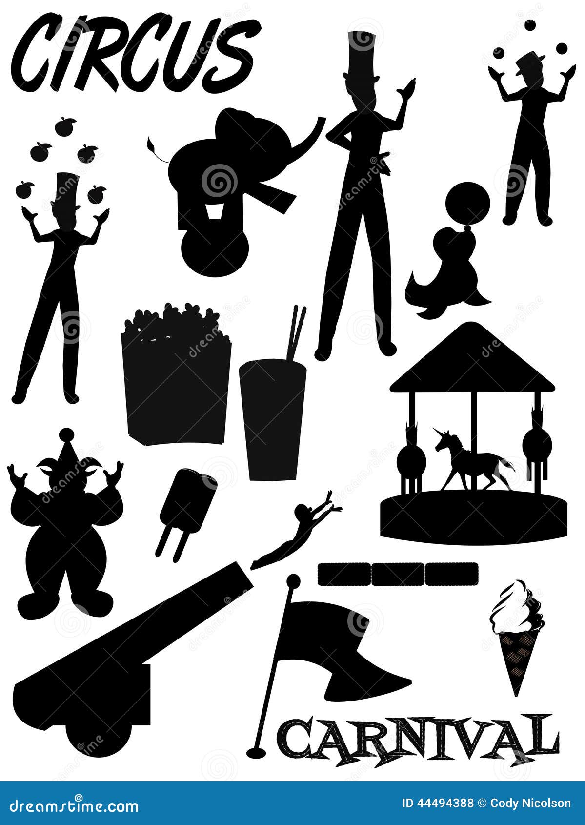 Circus and Carnival Silhouettes Stock Illustration - Illustration of ...