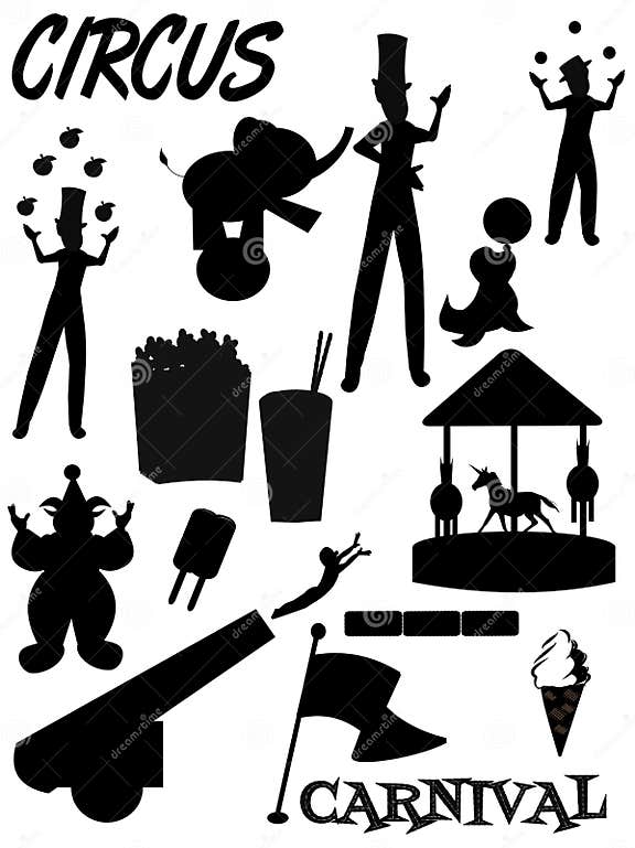 Circus and Carnival Silhouettes Stock Illustration - Illustration of ...