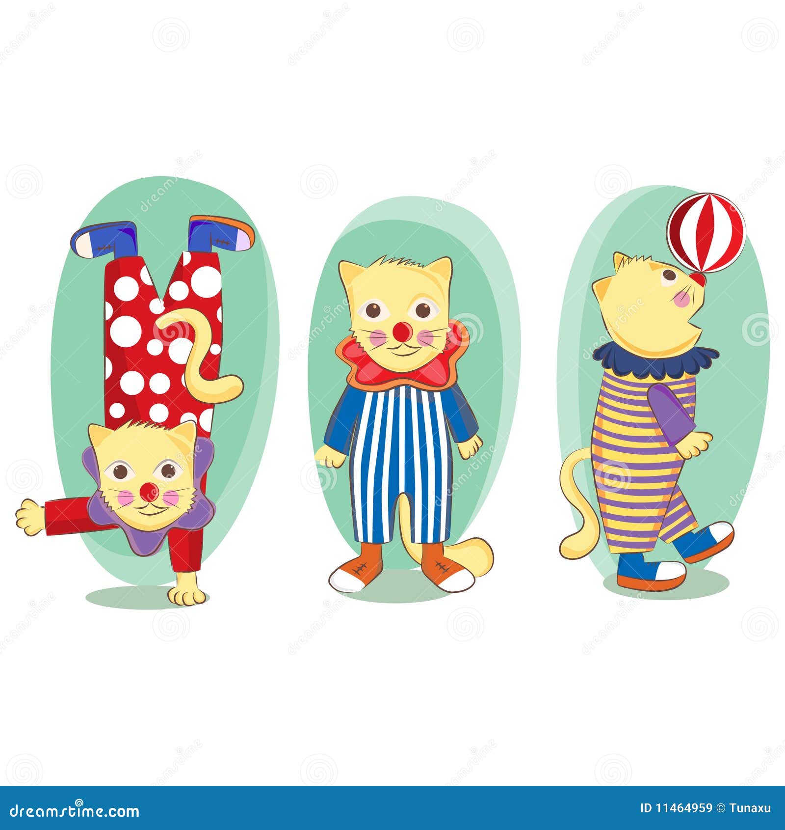 Circus Cats Vector Cheerful Illustration For Kids With Little Domestic ...