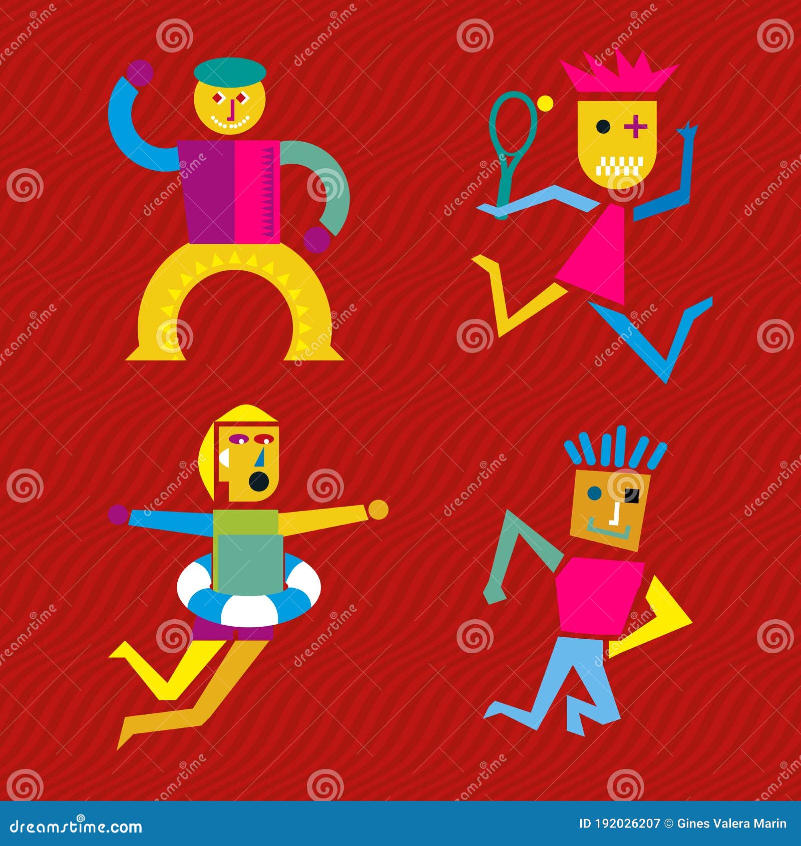 Circus Character Set One of Three. Geometric Cartoons Stock ...