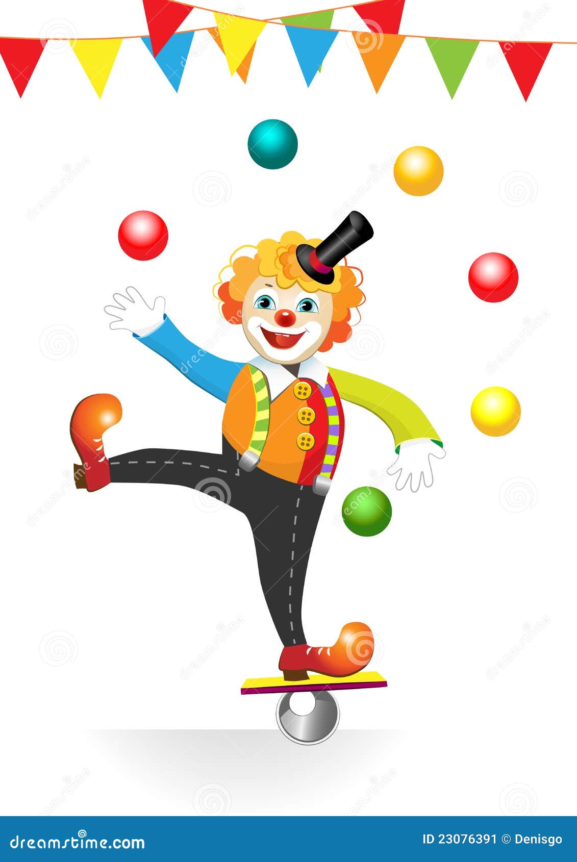 Circus Clown with Flags and Balls Stock Vector - Illustration of ...