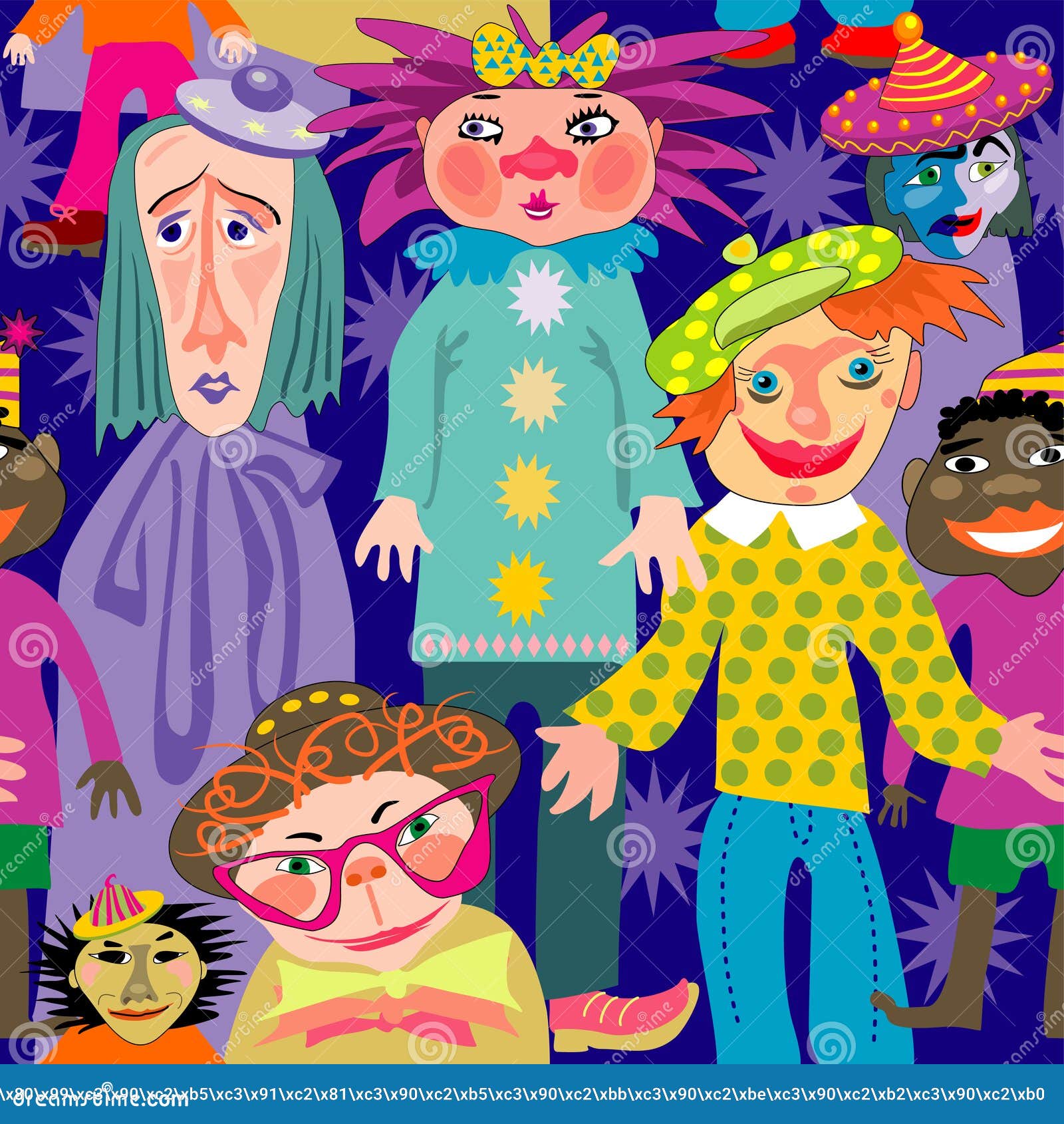 Circus Clowns Seamless Pattern for Fabric or Wallpaper Stock Vector ...