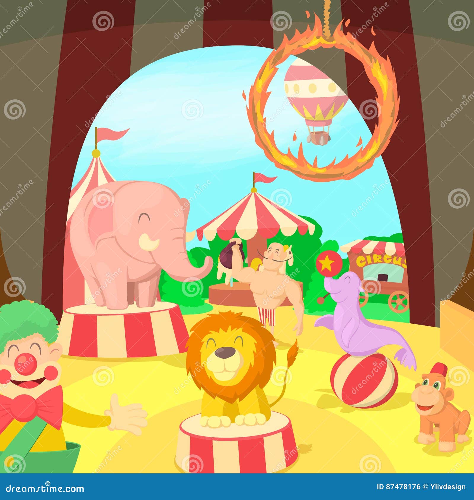 Circus Concept Scene, Cartoon Style Stock Vector - Illustration of ...