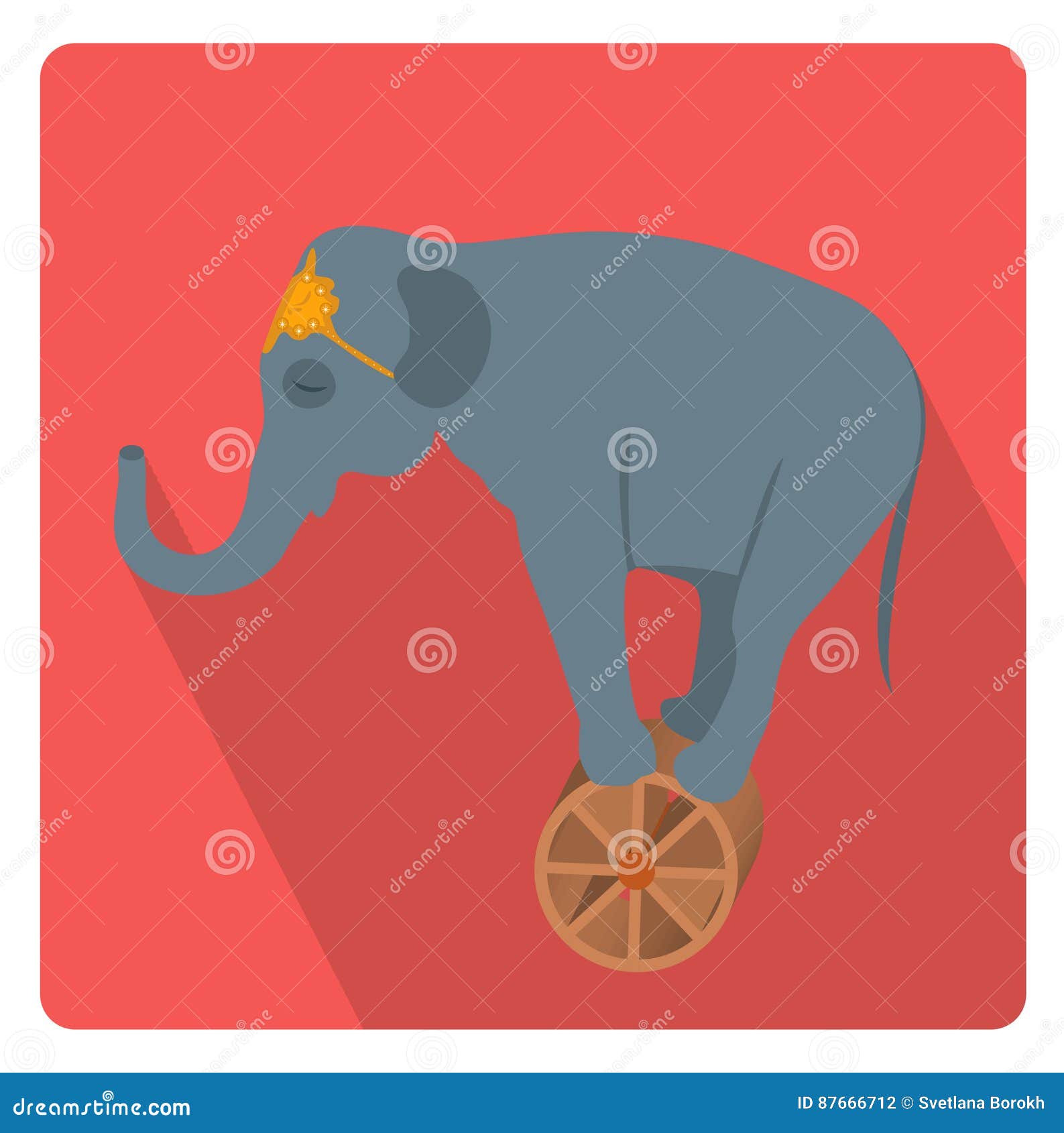 Circus Elephant on the Wheel Icon Flat Style with Long Shadows, on ...