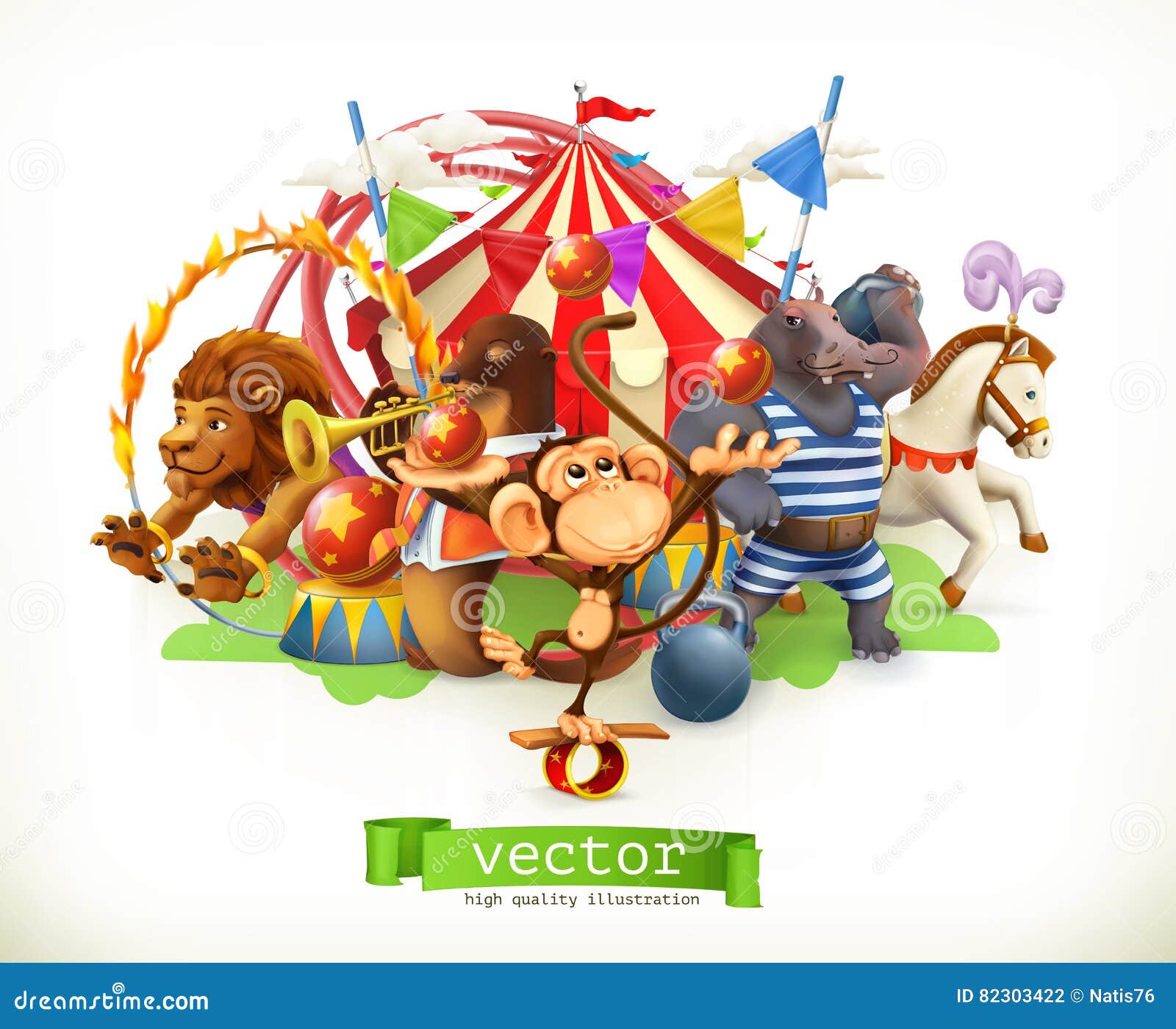 Circus Funny Animals Vector Cheerful Cards Design Zoo Entertainment ...