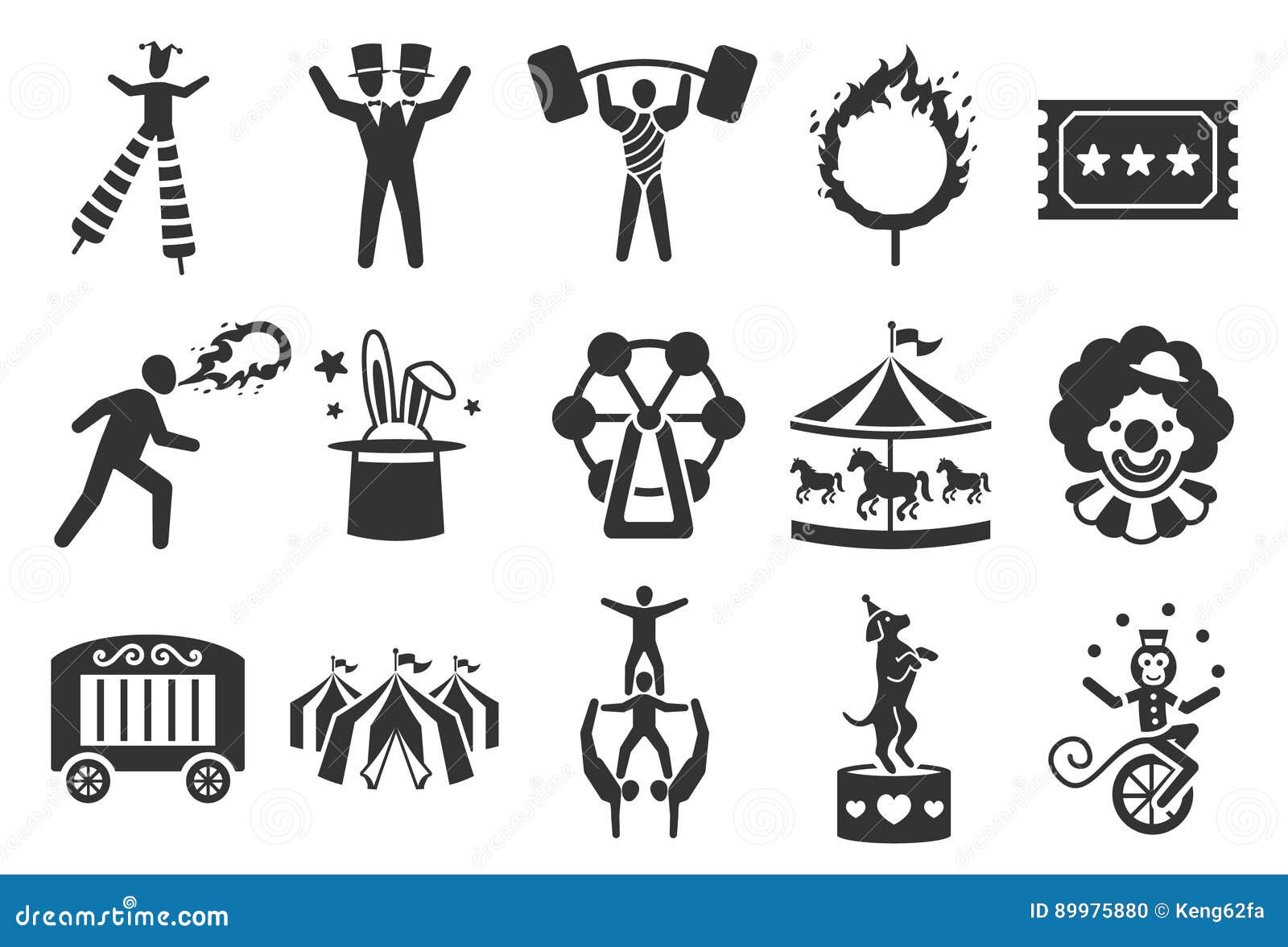 Circus icons set 2 stock vector. Illustration of magician - 89975880
