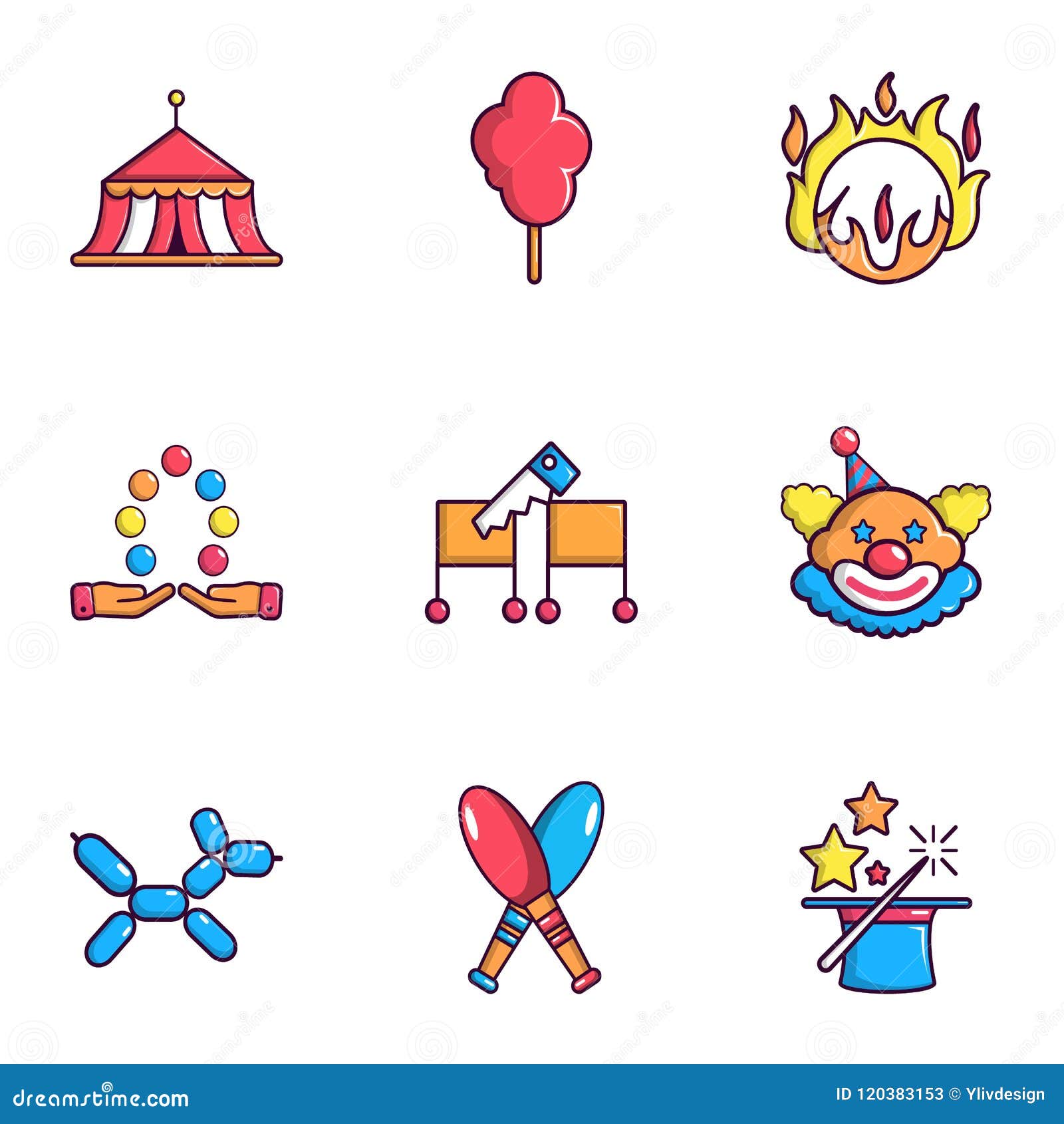 Circus Icons Set, Flat Style Stock Vector - Illustration of acrobat, marketing: 120383153