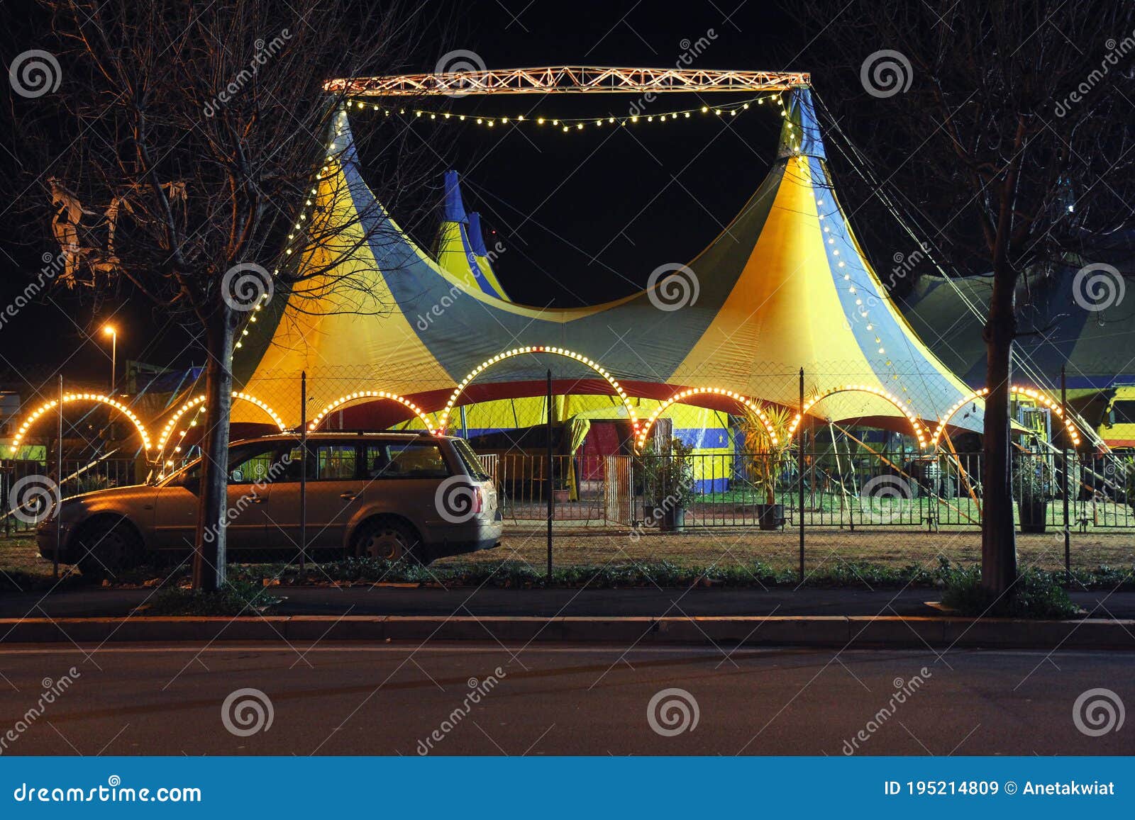 The Circus Illuminated and Decorated with Garlands of Light Bulbs, at ...