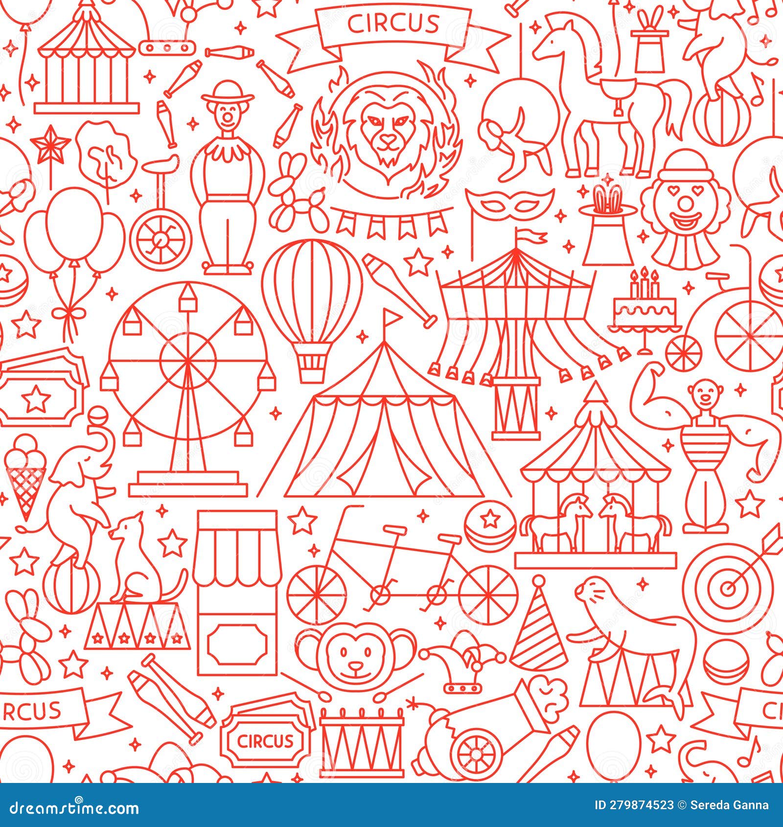Circus Line Art Icons Vector Illustration | CartoonDealer.com #77703134