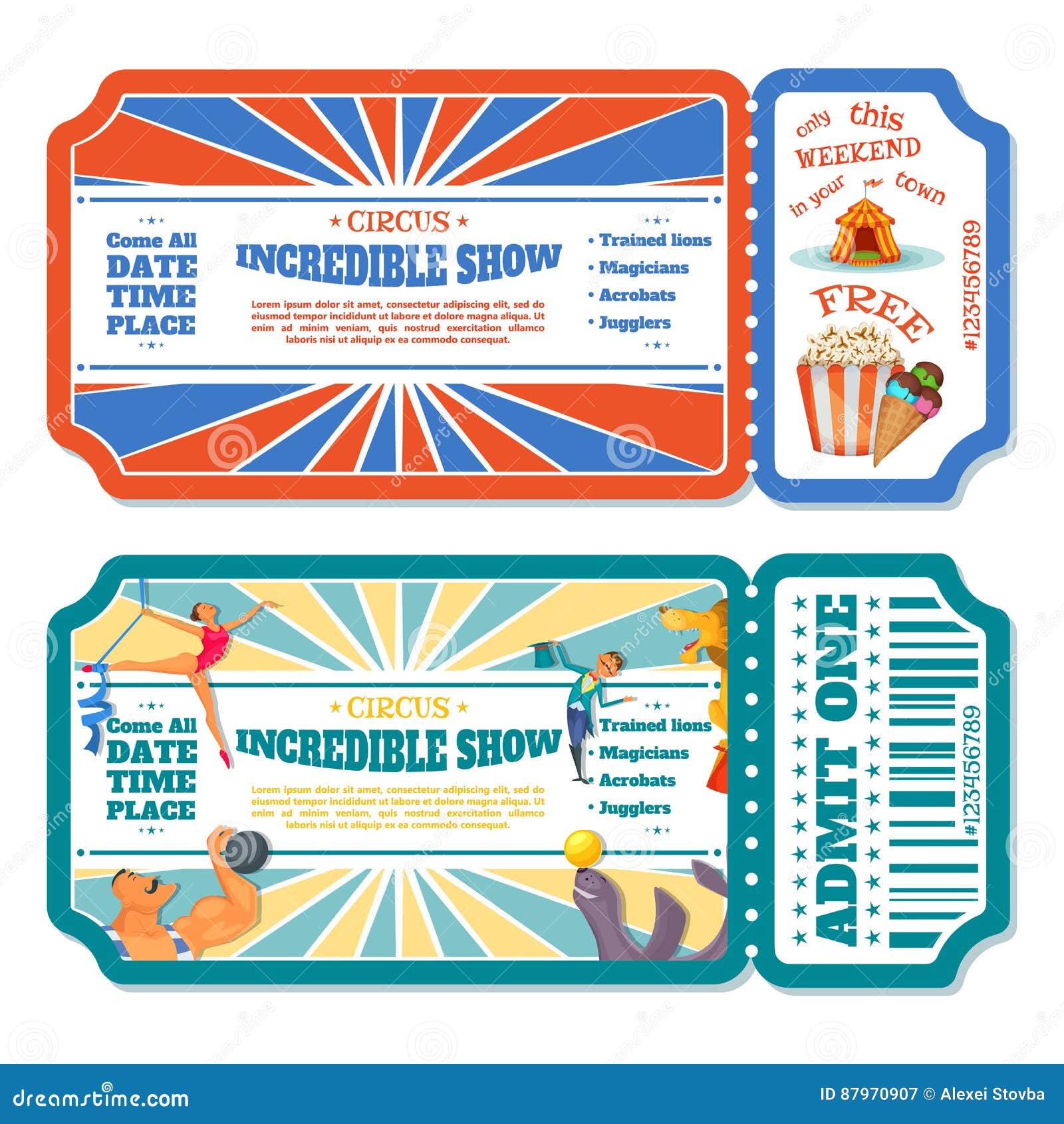 Circus Big Magic Show With Trained Animals Two Vintage Entrance Tickets ...