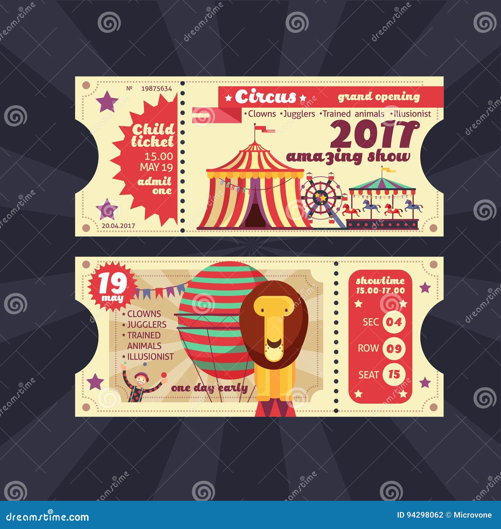 Circus Big Magic Show With Trained Animals Two Vintage Entrance Tickets ...