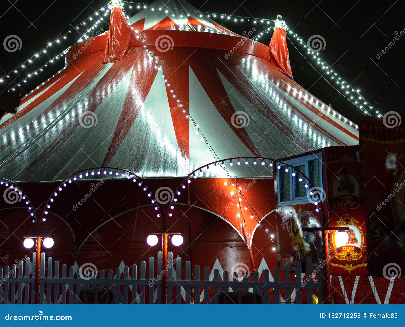 Red circus tent at night stock image. Image of tent - 132712253