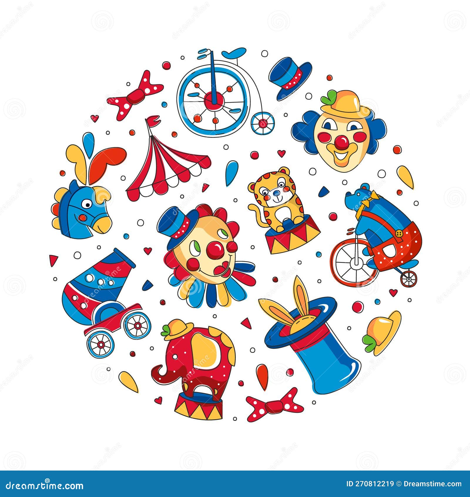 Circus Objects Seamless Pattern in Round Shape. Banner, Poster ...