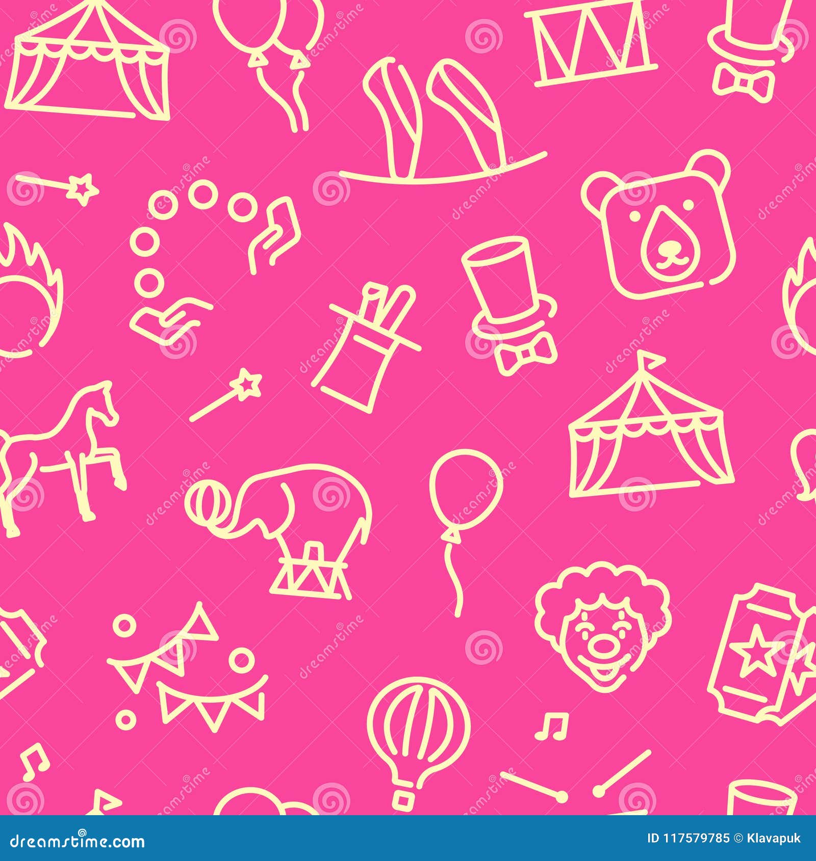 Circus Seamless Background in Linear Style Stock Vector - Illustration ...