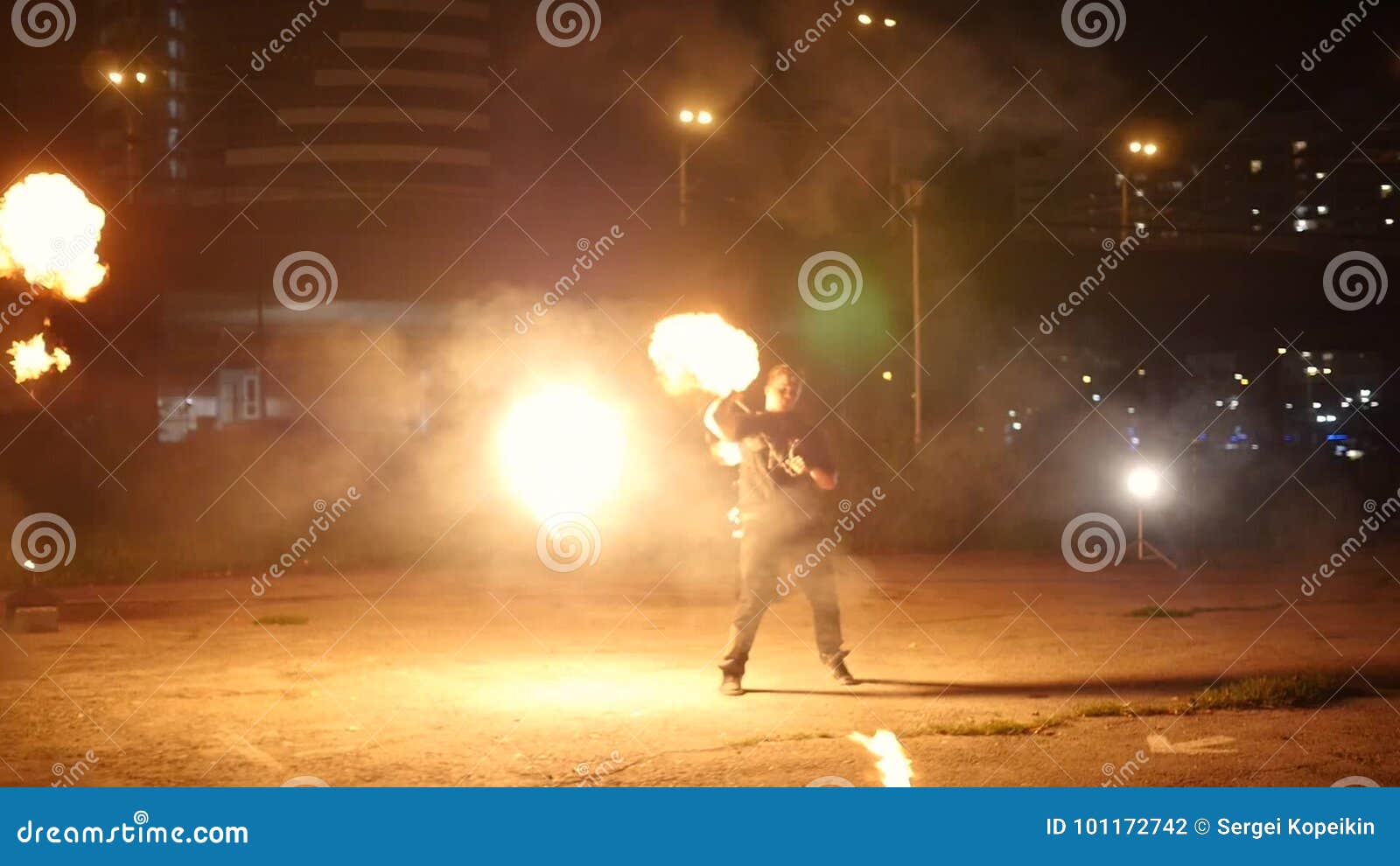 Circus Artist Twists Around a Huge Torch in Slowmotion Stock Footage ...