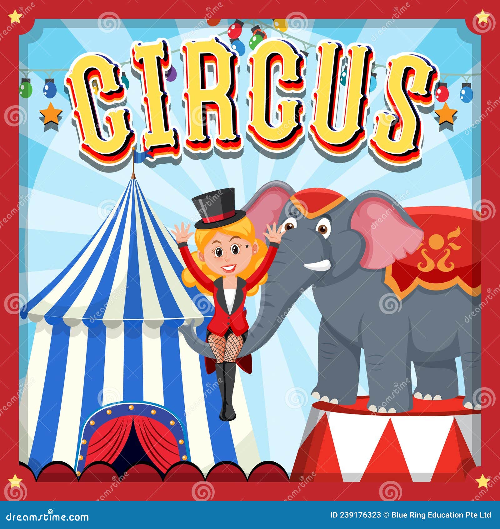 Circus Poster Design with Magician and Elephant on Stage Stock Vector ...