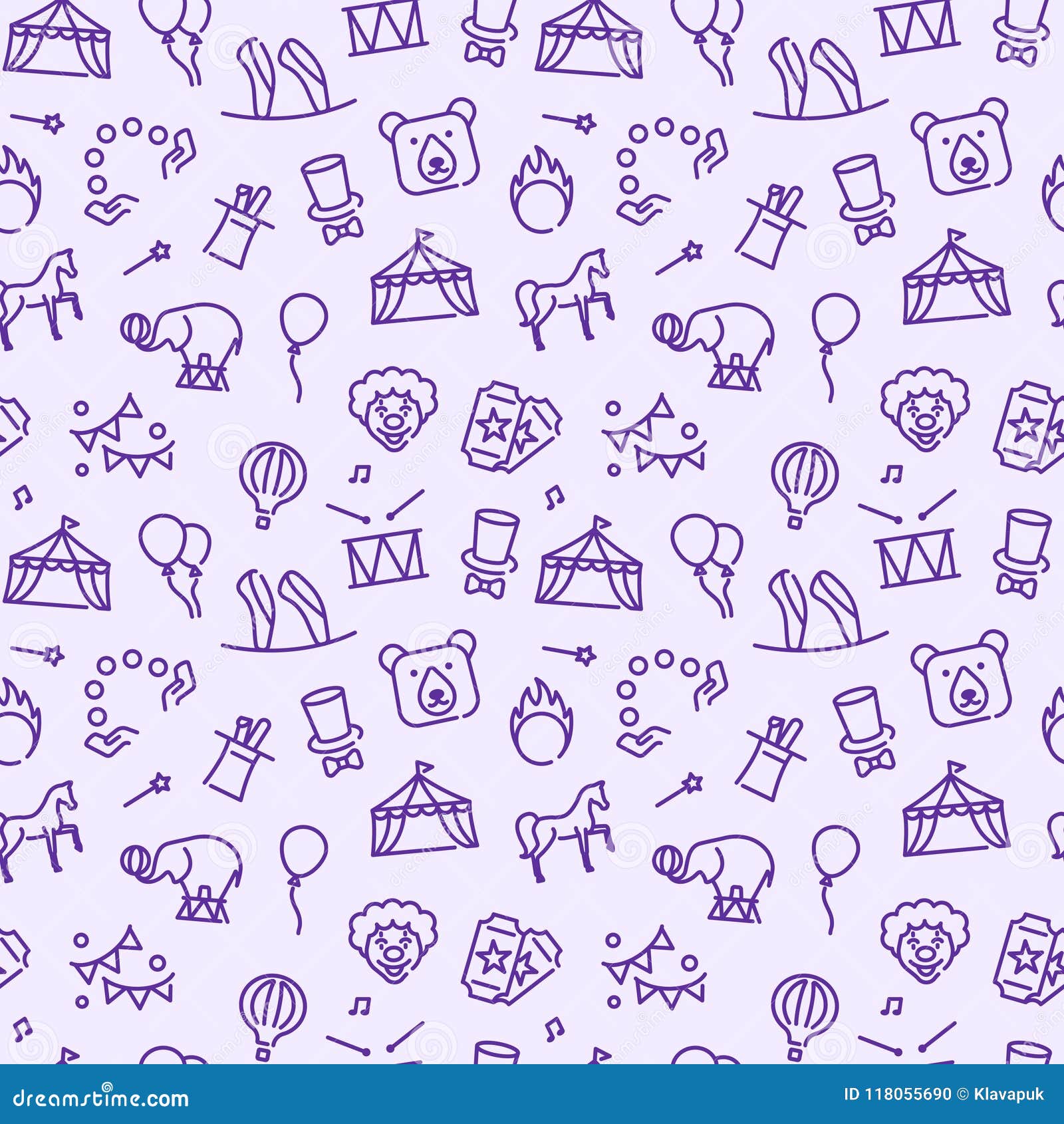 Circus Seamless Background in Linear Style Stock Vector - Illustration ...