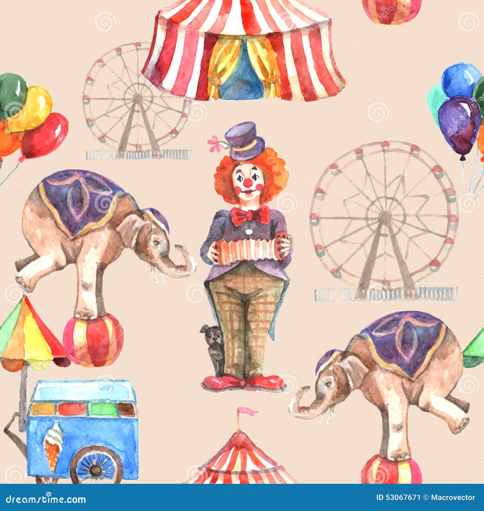 Circus Seamless Pattern. Vector Contour Background | CartoonDealer.com ...