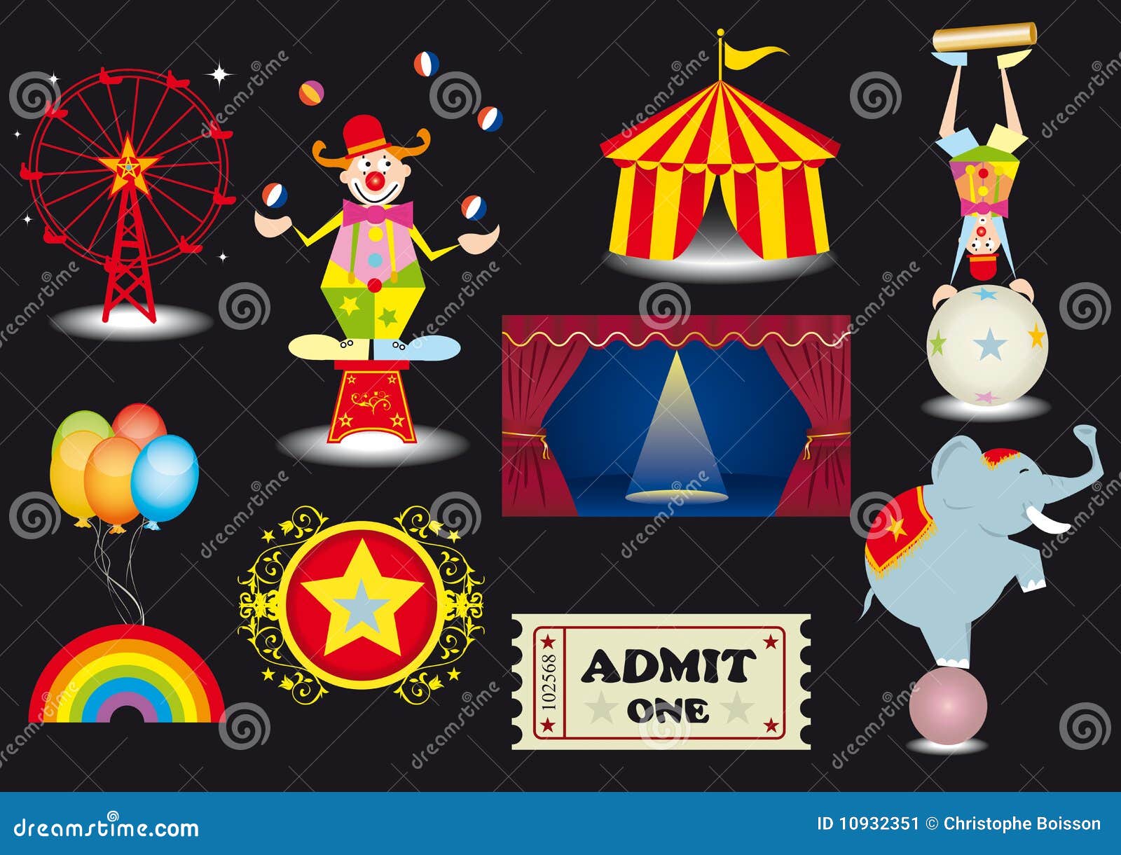Circus set stock vector. Illustration of rainbow, floral - 10932351