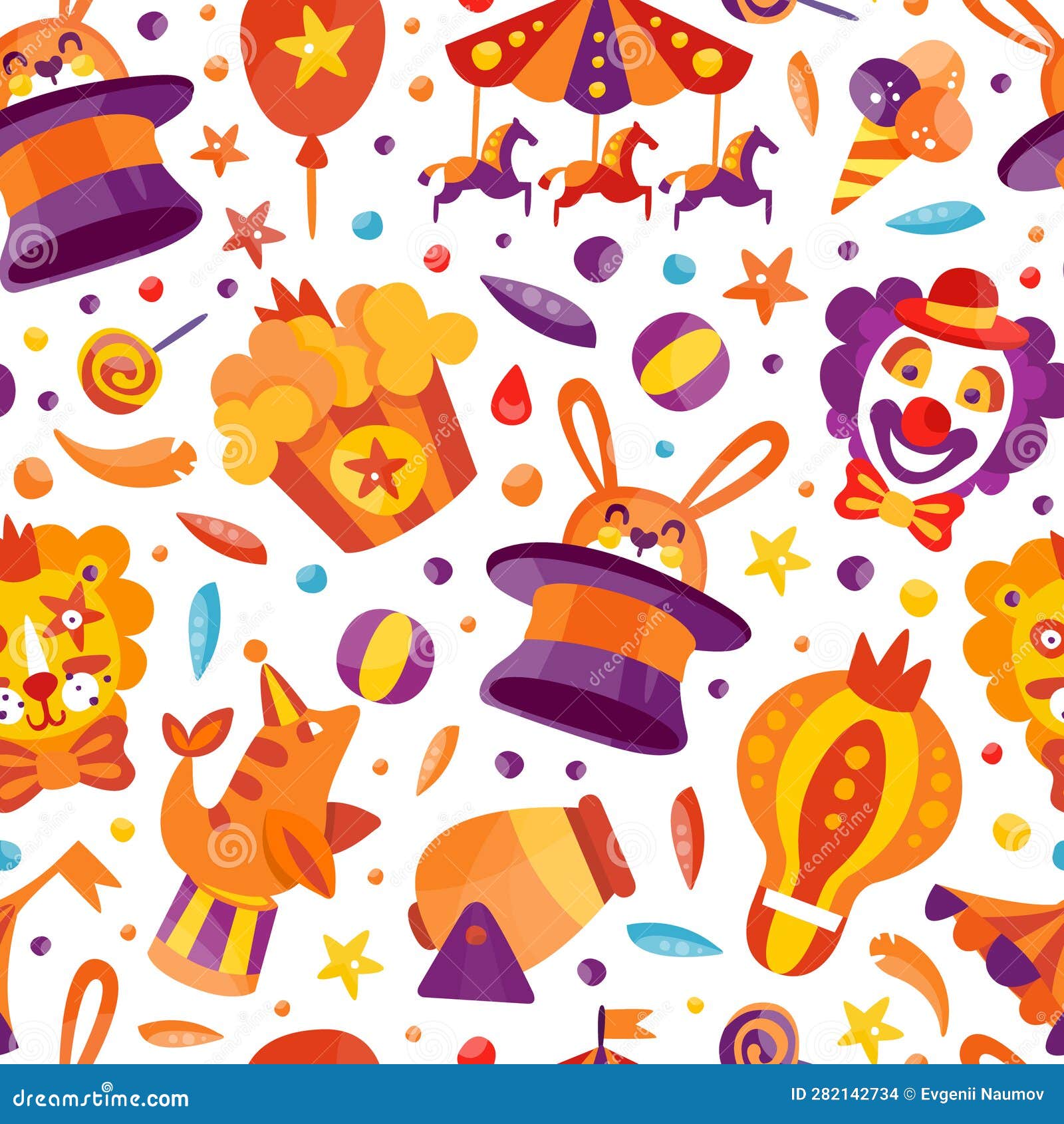 Circus Show Seamless Pattern with Fairground Amusement Object Vector ...