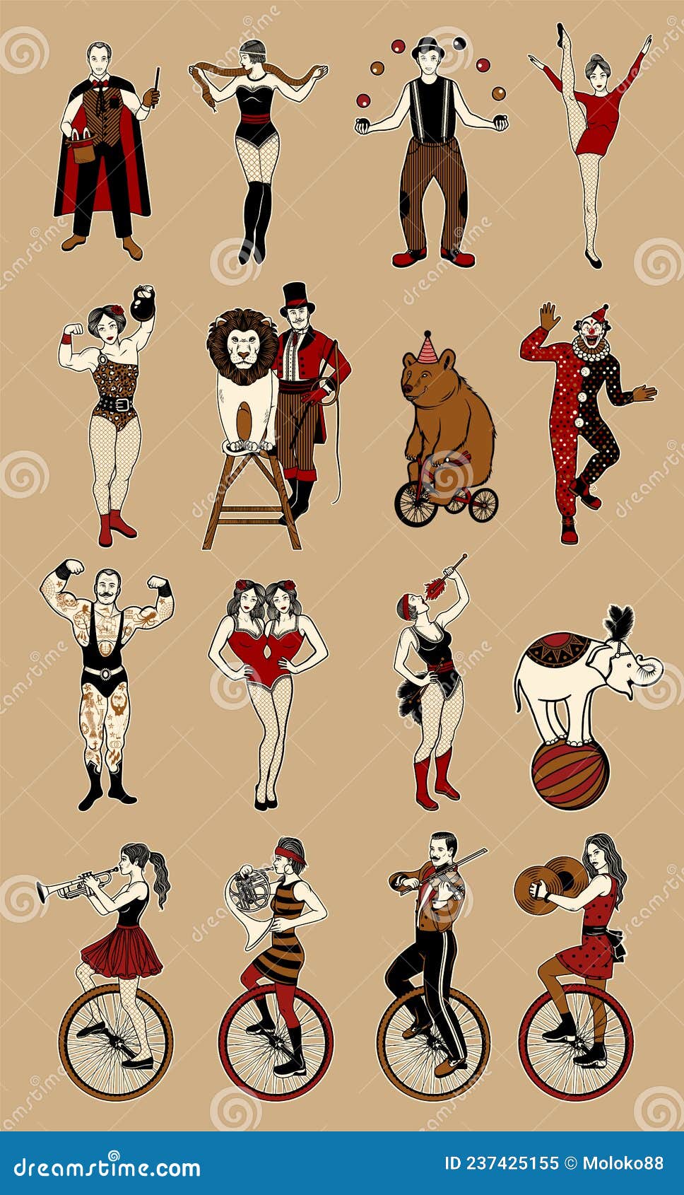 Circus Stars Collection. Circus. Vintage Set. Vector Illustration Stock ...