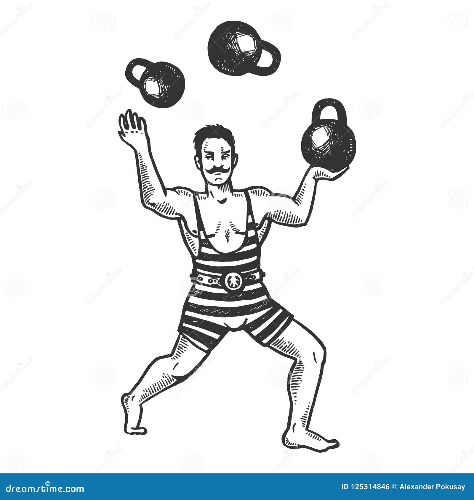 Circus Strongman With Bulging Muscles Hoists The Massive Barbell With ...