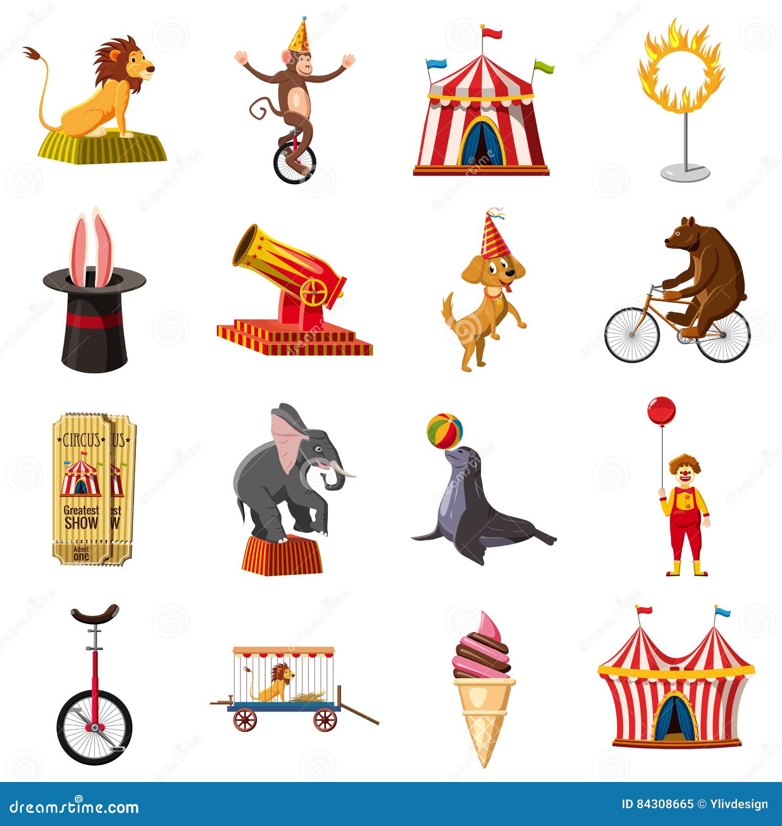 Circus Symbols Icons Set, Cartoon Style | CartoonDealer.com #84308665