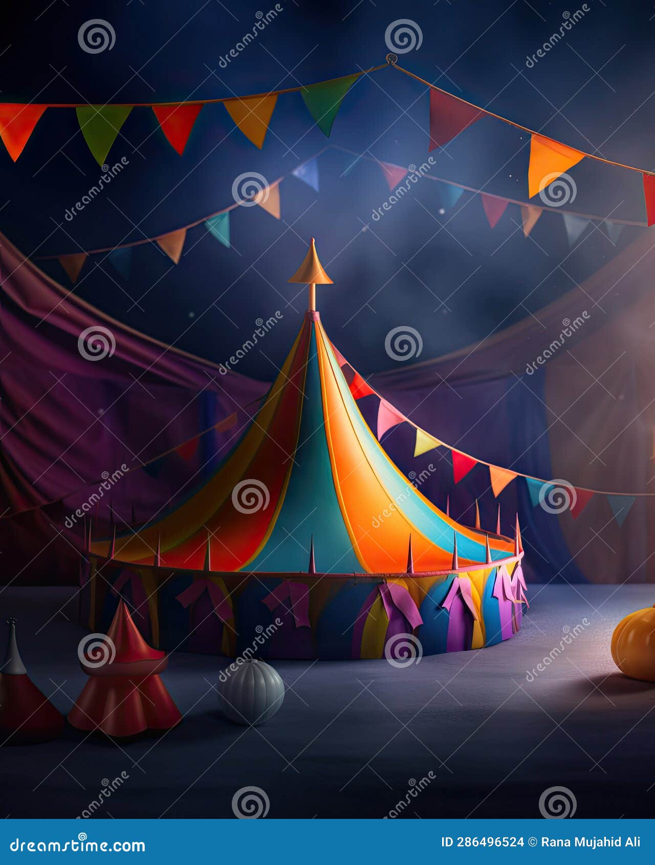 A Circus Tent with a Banner in Night Lights, Generative AI Stock ...