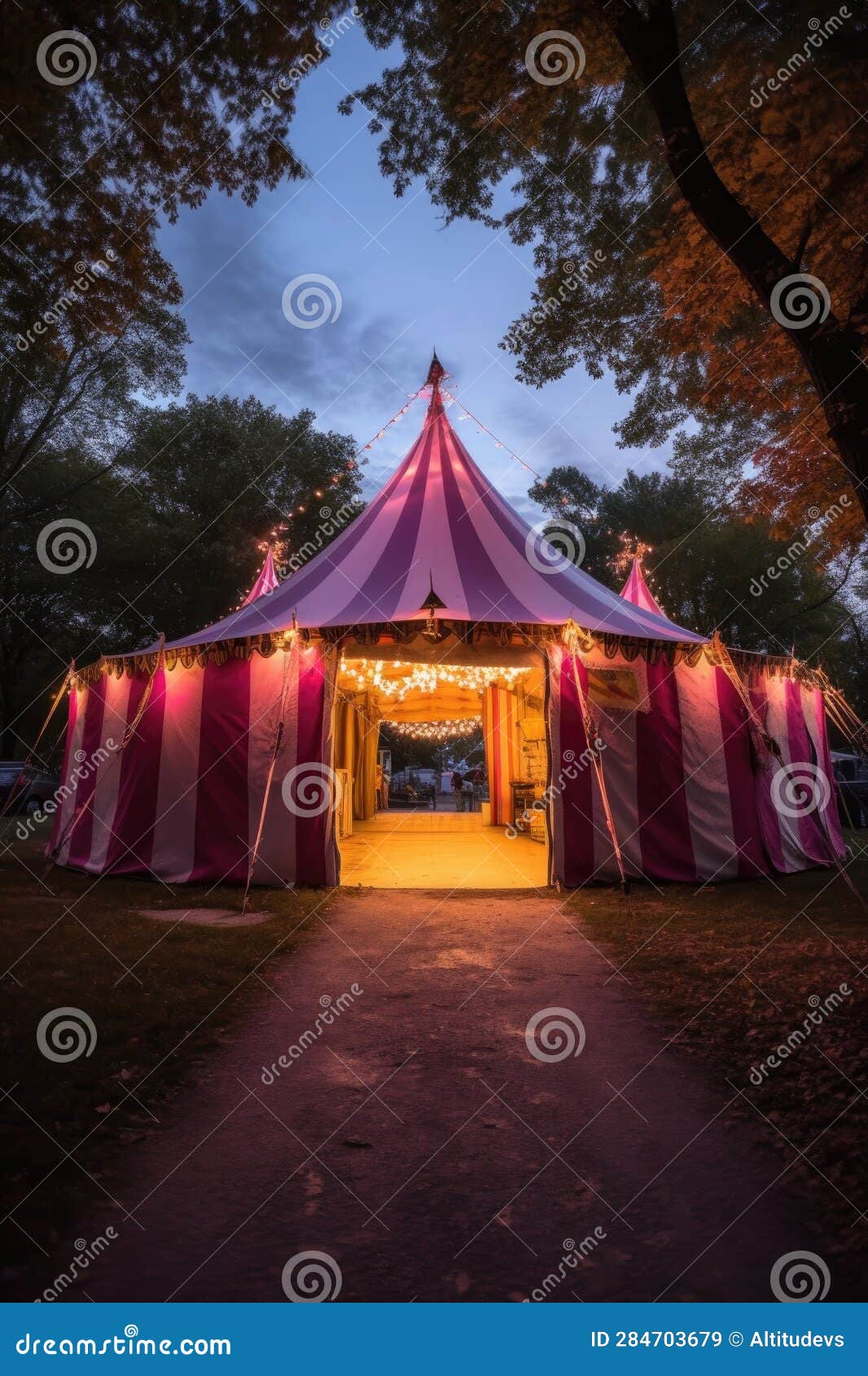 Circus Tent Entrance with Glowing Lights at Twilight Stock Illustration ...