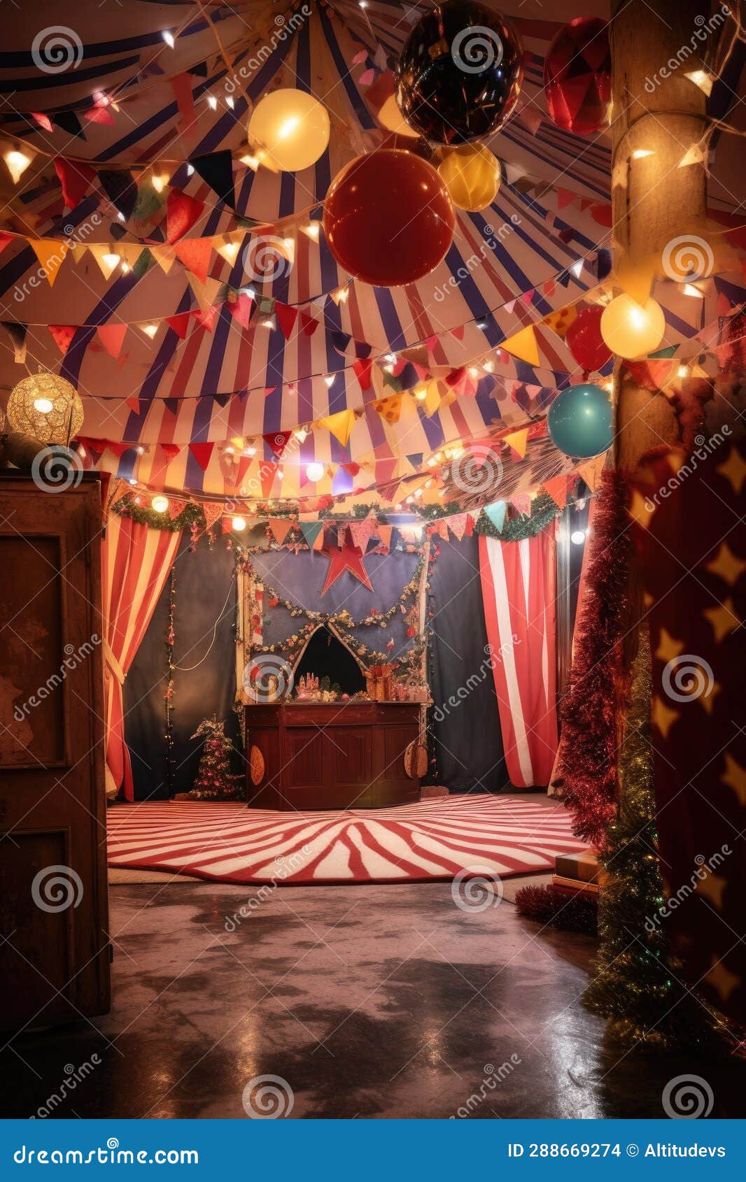 Circus Tent Surrounded by Festive Decorations Stock Photo - Image of ...