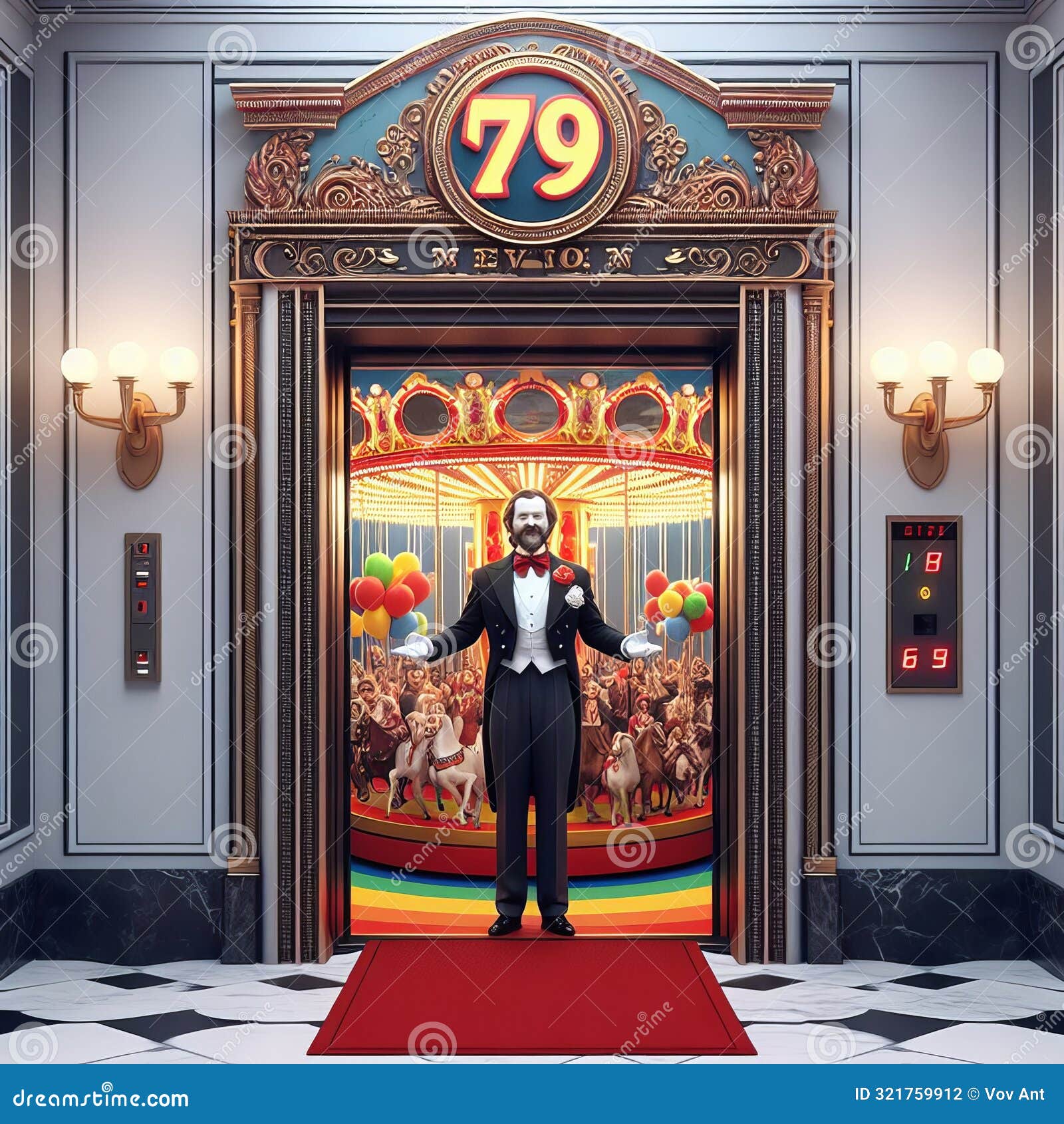 128 79. a Circus-themed Elevator with a Rotating Carousel in Th Stock ...