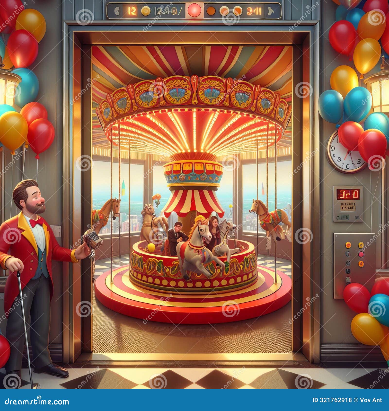 25 21. a Circus-themed Elevator with a Rotating Carousel in Th Stock ...