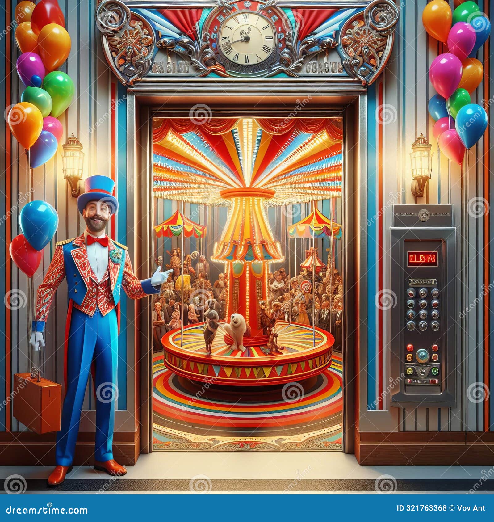 29 21. a Circus-themed Elevator with a Rotating Carousel in Th Stock ...