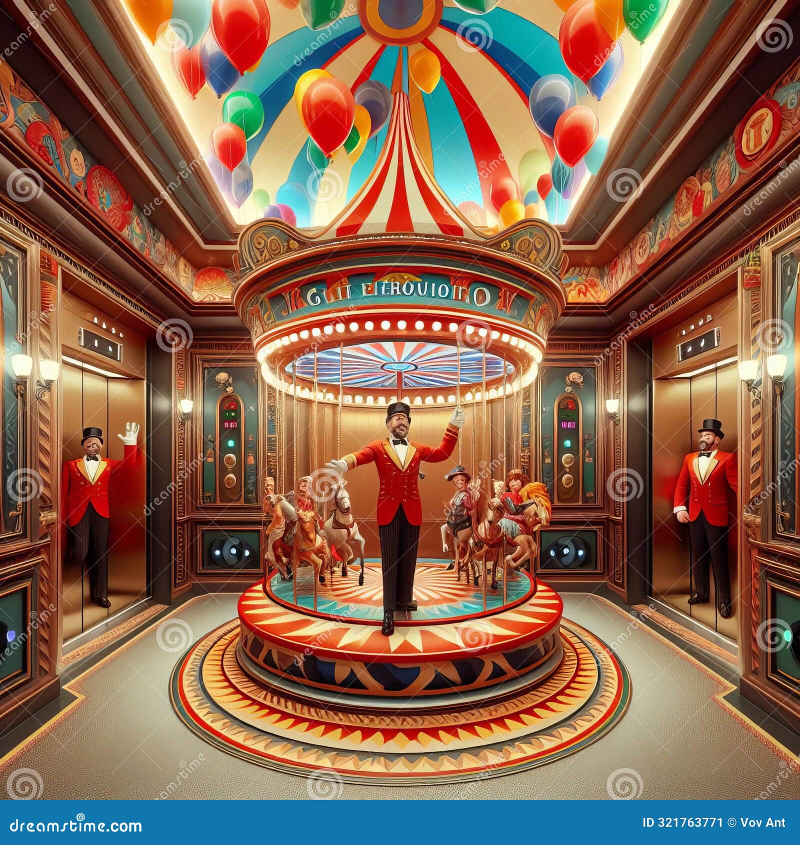 32 21. a Circus-themed Elevator with a Rotating Carousel in Th Stock ...