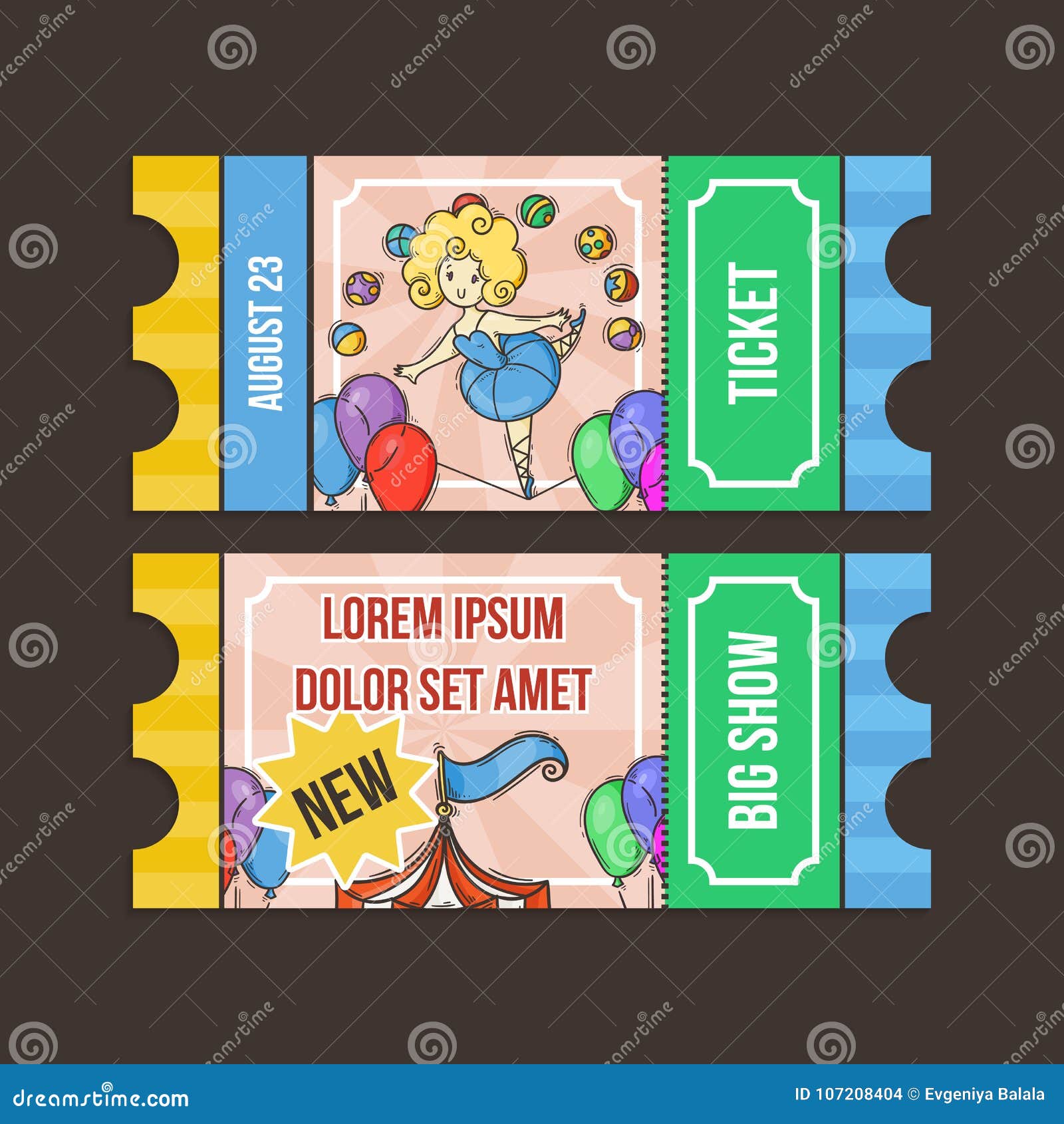Circus Ticket Pass. Doodle Cartoon. Stock Vector - Illustration of ...