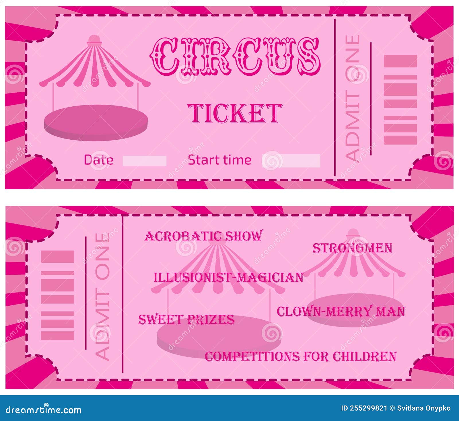 Circus ticket in pink stock vector. Illustration of circus - 255299821