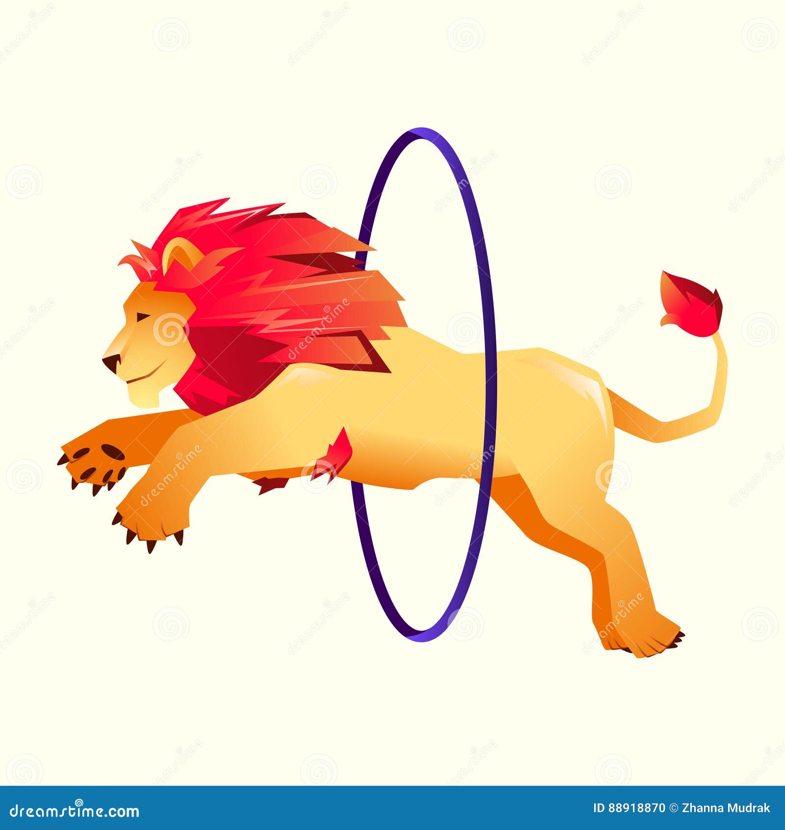 Circus Trained Wild Animals Performance. Gradient Lion Jumps Over the ...