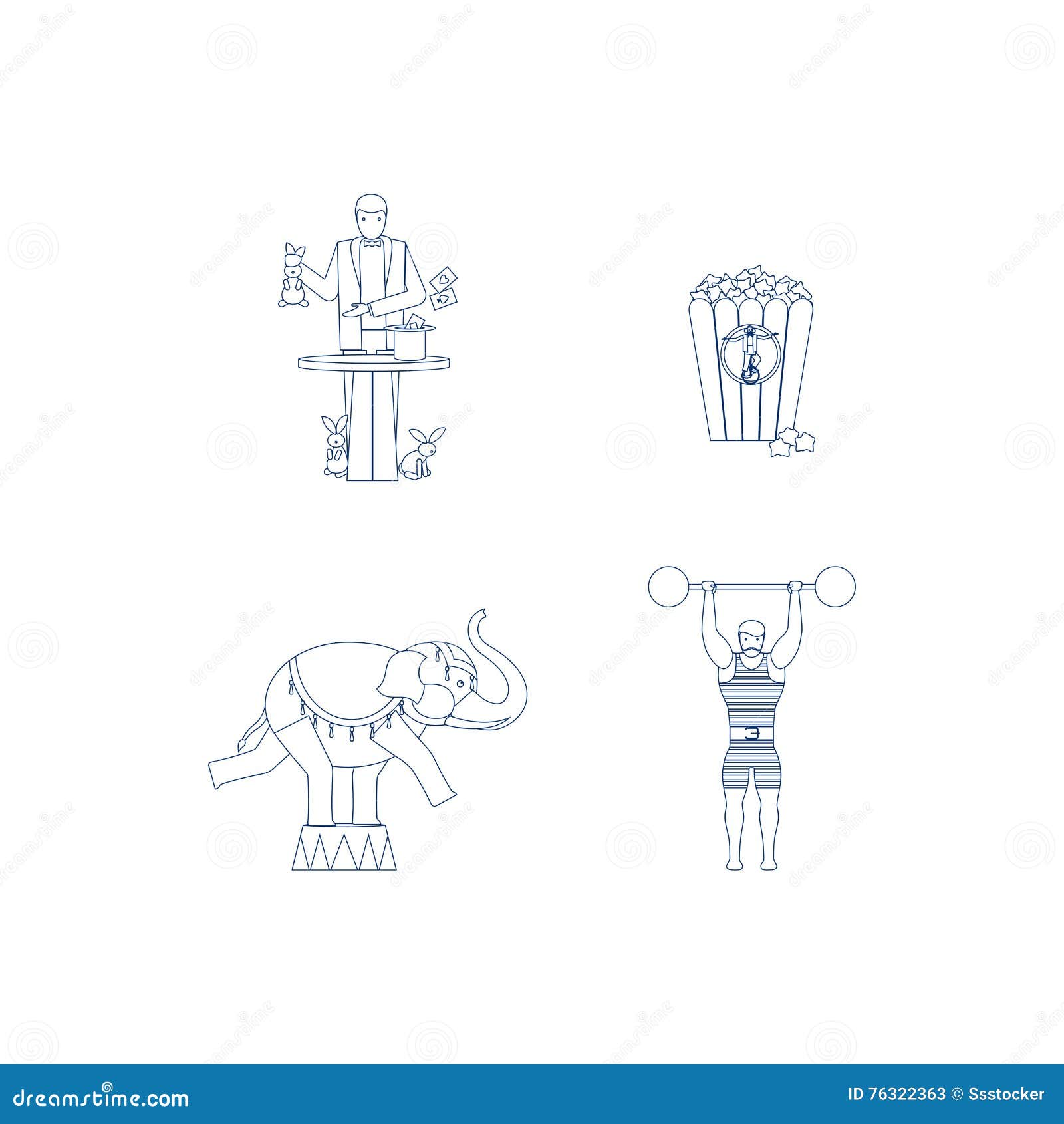 Circus Vector Blue Line Art Icons Stock Vector - Illustration of banner ...