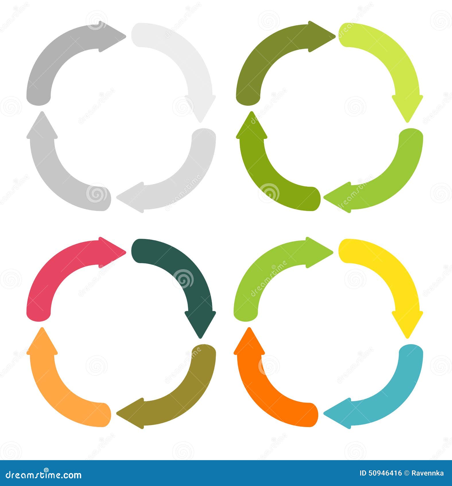 4 cirkel ronde pijlen stock illustratie. Illustration of inzameling ...