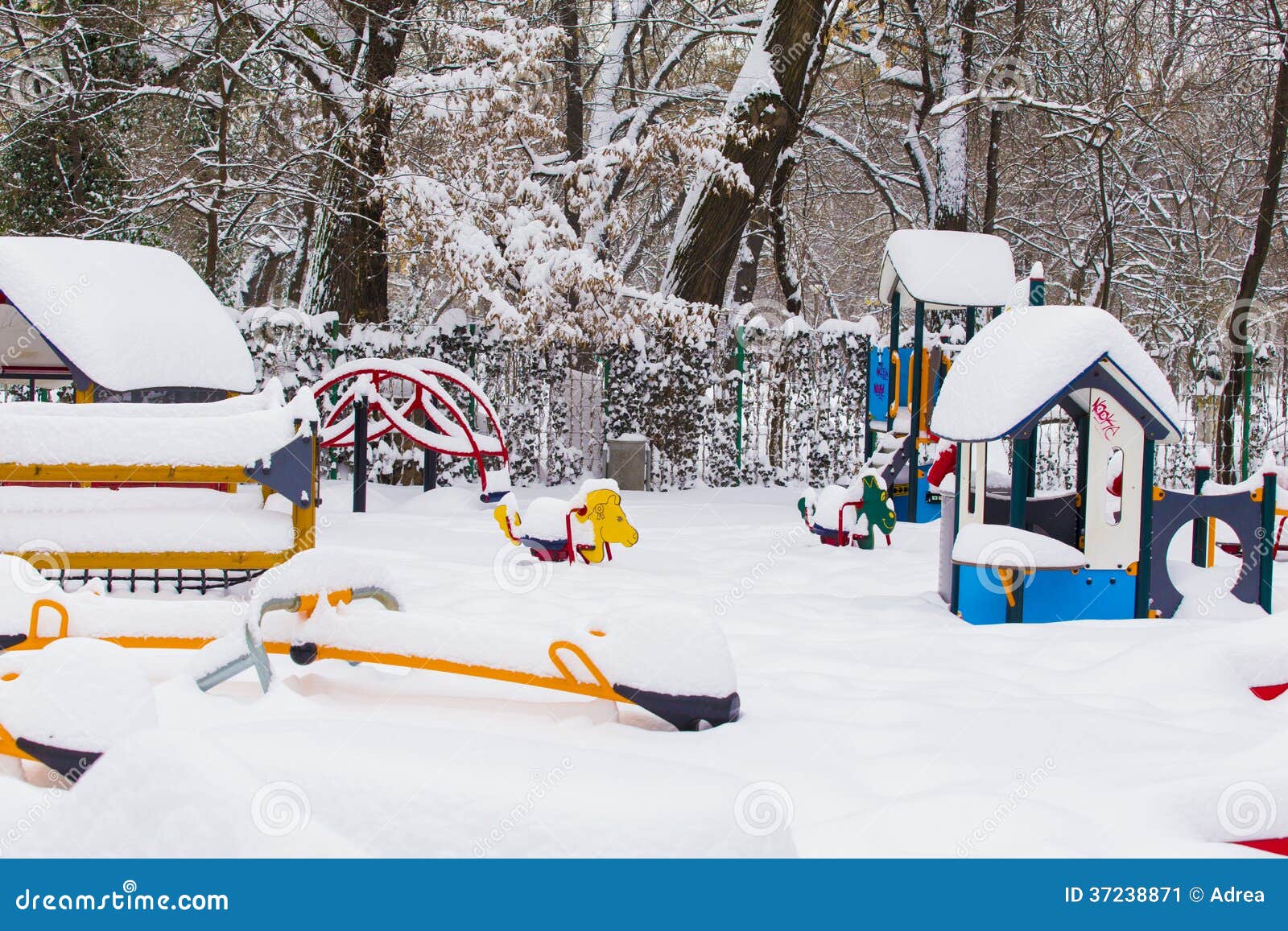 Kids Playground Covered with Snow Stock Image - Image of city ...