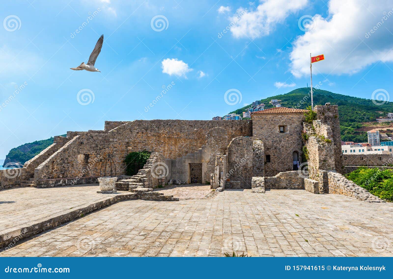 Citadel in Budva stock image. Image of bird, architecture - 157941615