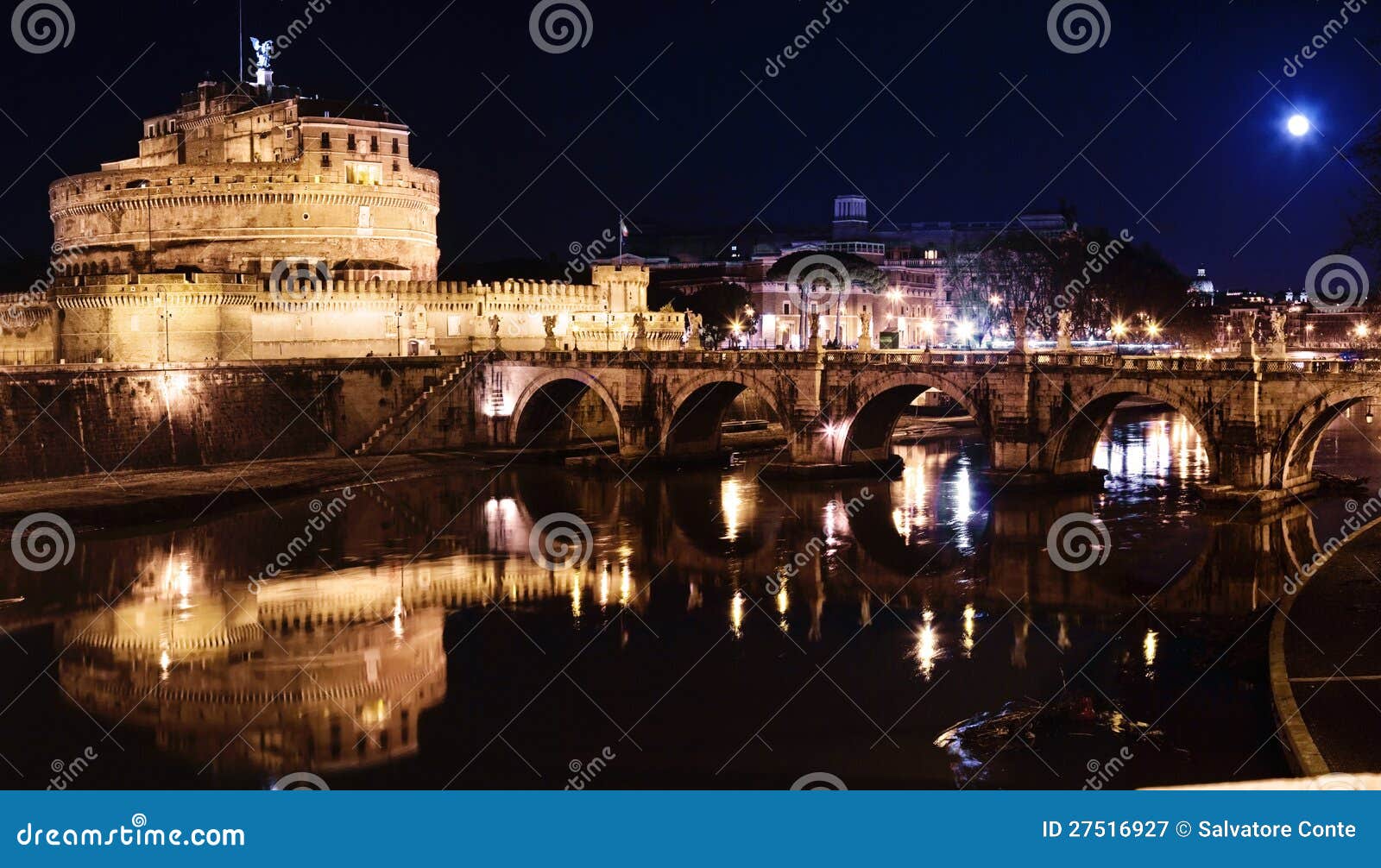 The Citadel Towered Above the River Tiber by Night Stock Image - Image ...
