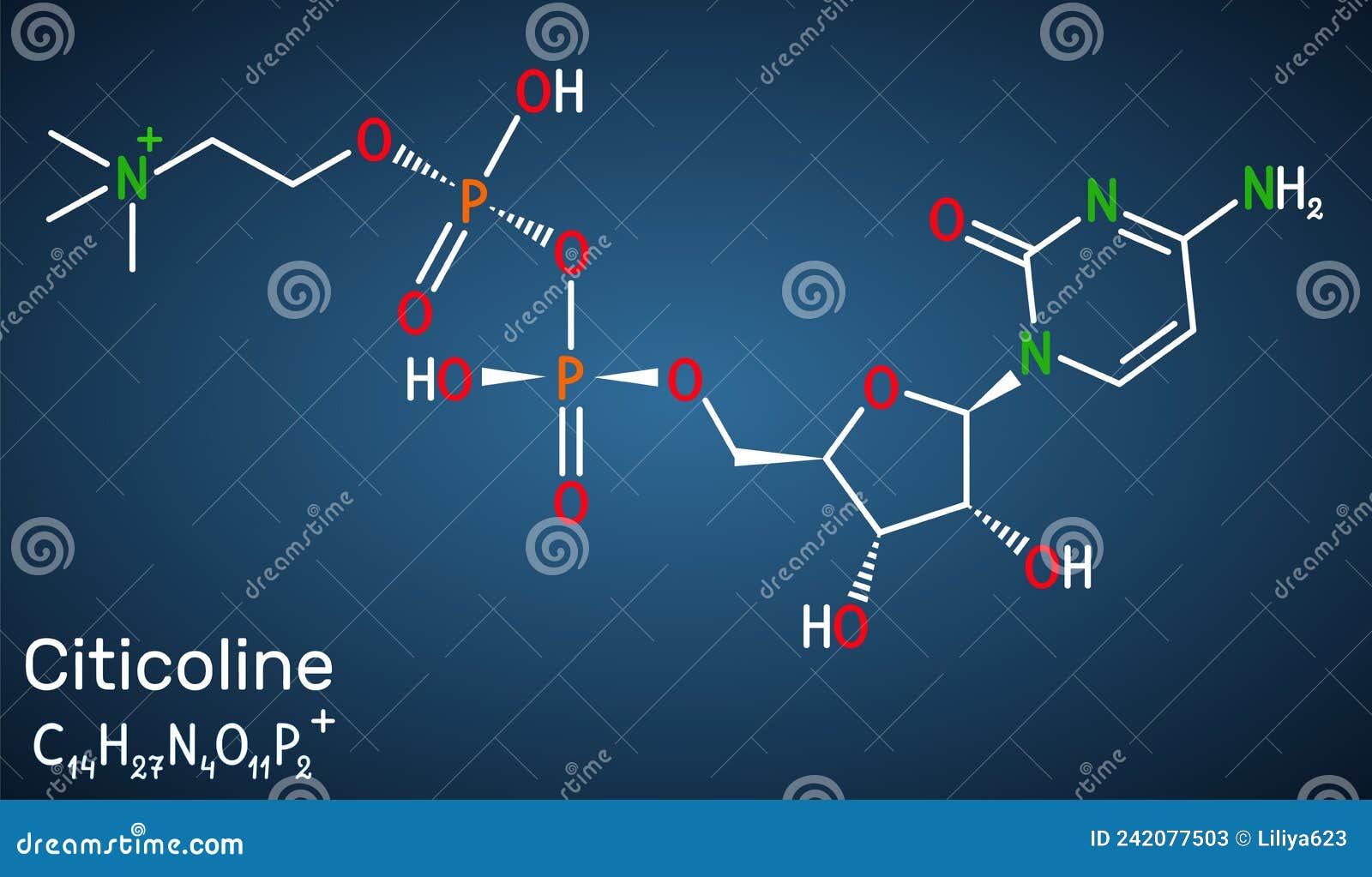 Citicoline Molecule 3d Rendering, Flat Molecular Structure With ...