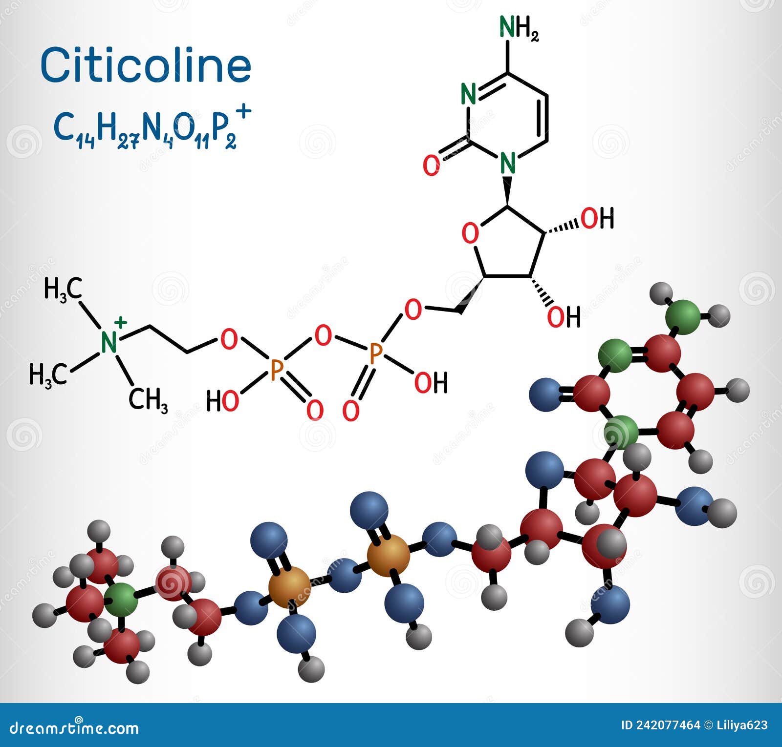 Citicoline Molecule 3d Rendering, Flat Molecular Structure With ...