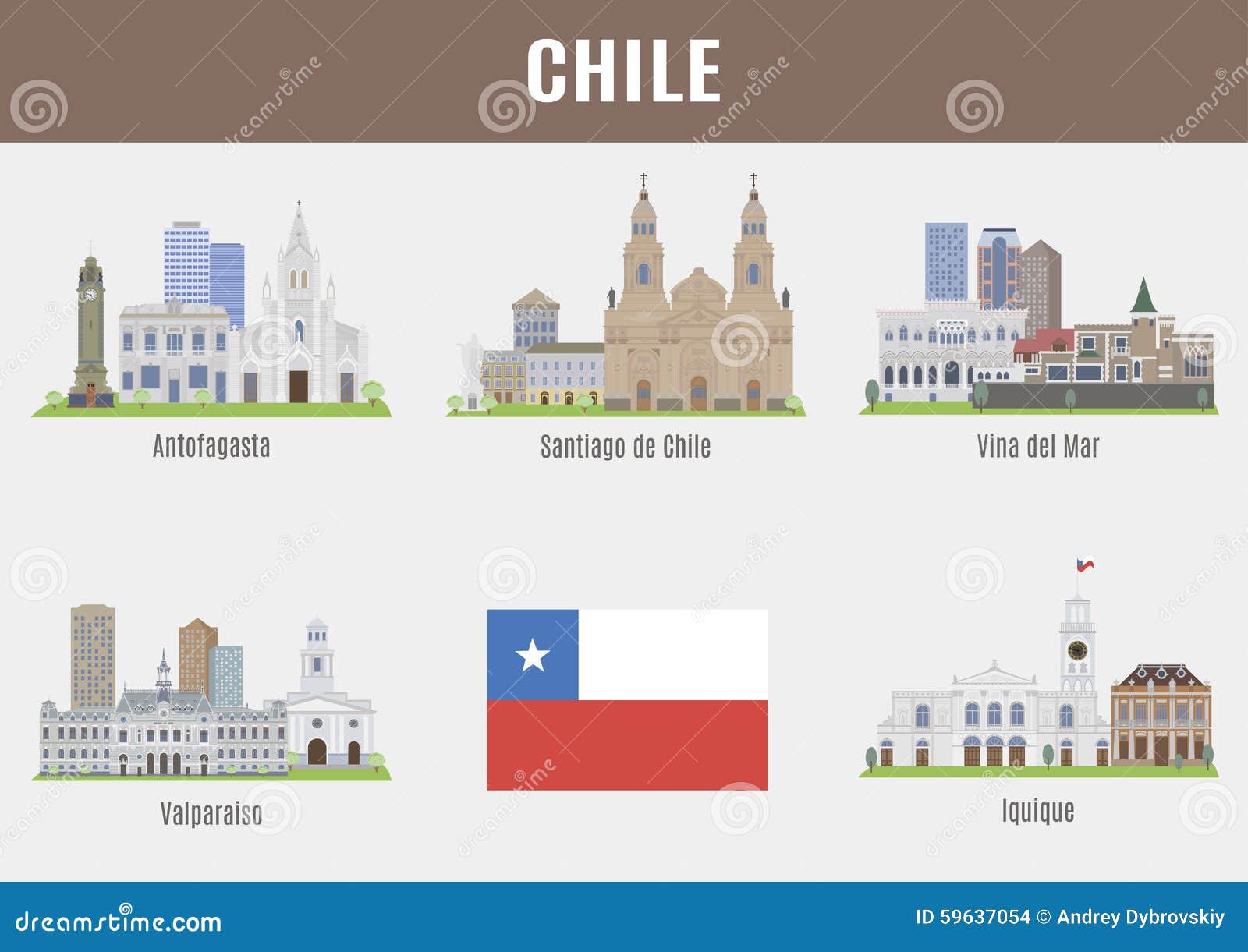 Set Of Chile Famous Landmarks By Silhouette Style Vector Illustration ...