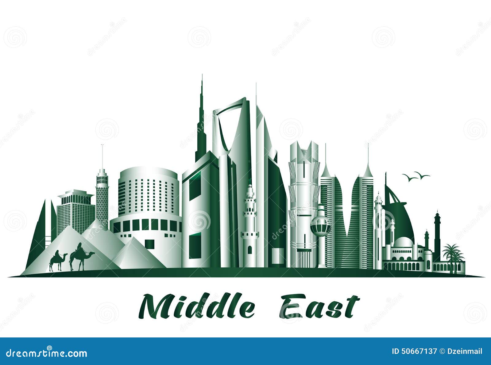 Cities and Famous Buildings in Middle East Stock Vector - Illustration ...
