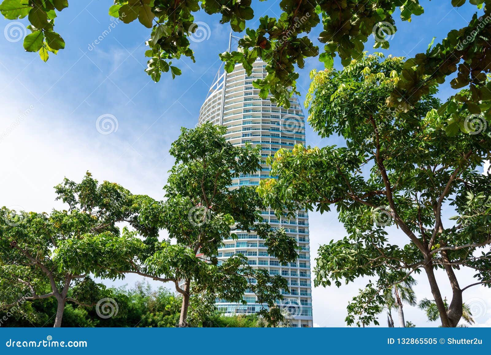 Cities in Nature. Tall Building with Sky Background and Tree for ...