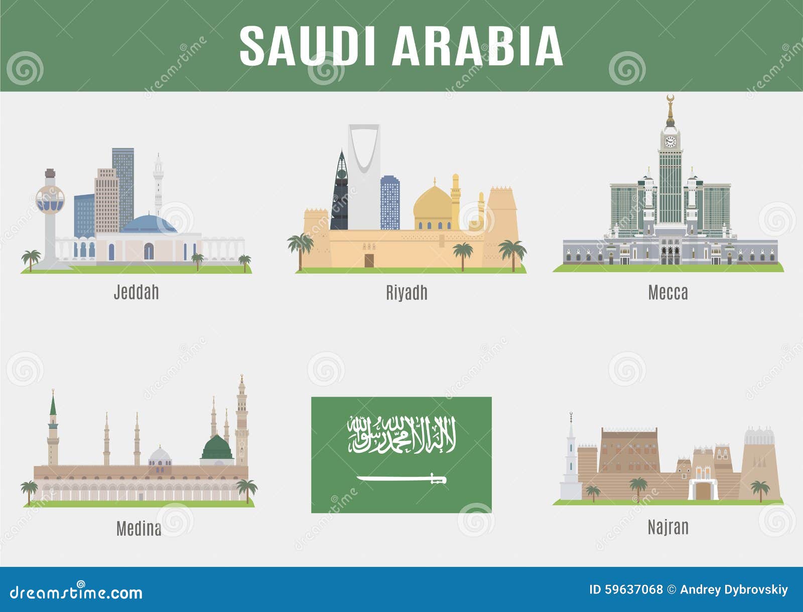 Cities in Saudi Arabia stock vector. Illustration of scene - 59637068