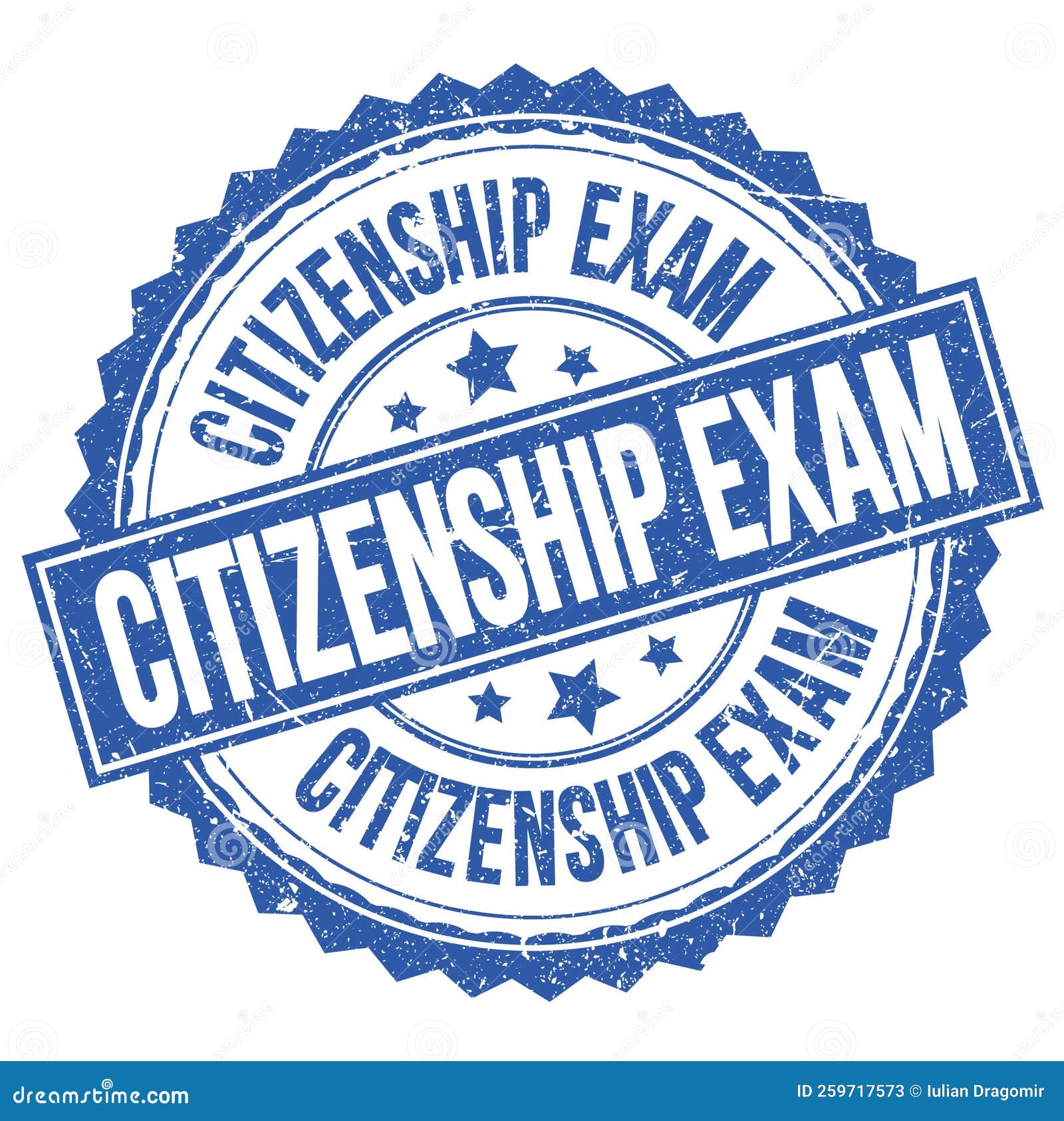 CITIZENSHIP EXAM Text on Blue Round Stamp Sign Stock Illustration ...
